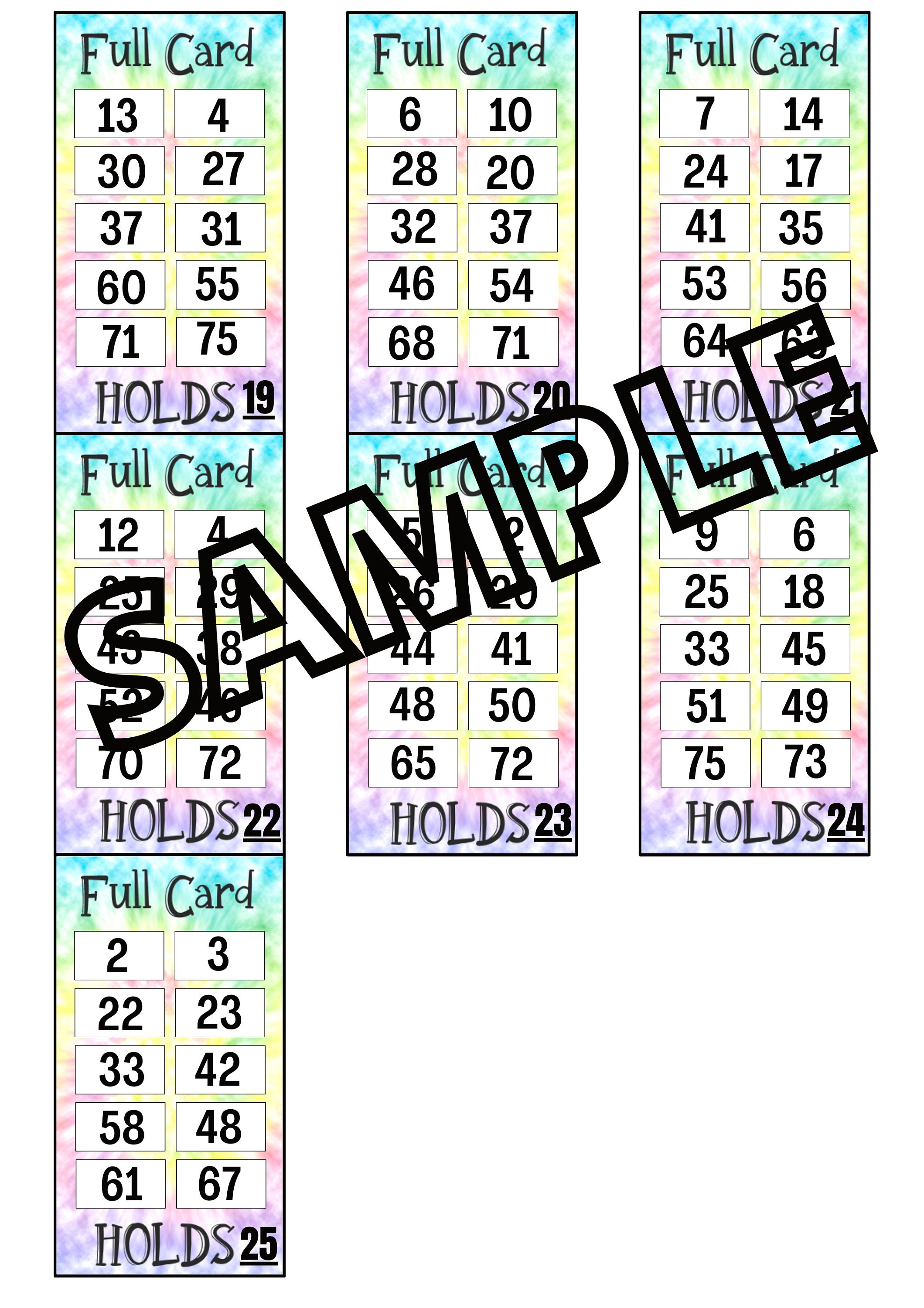 Full Card Holds..10 Number 25 Card, Master, Call Sheet - Etsy