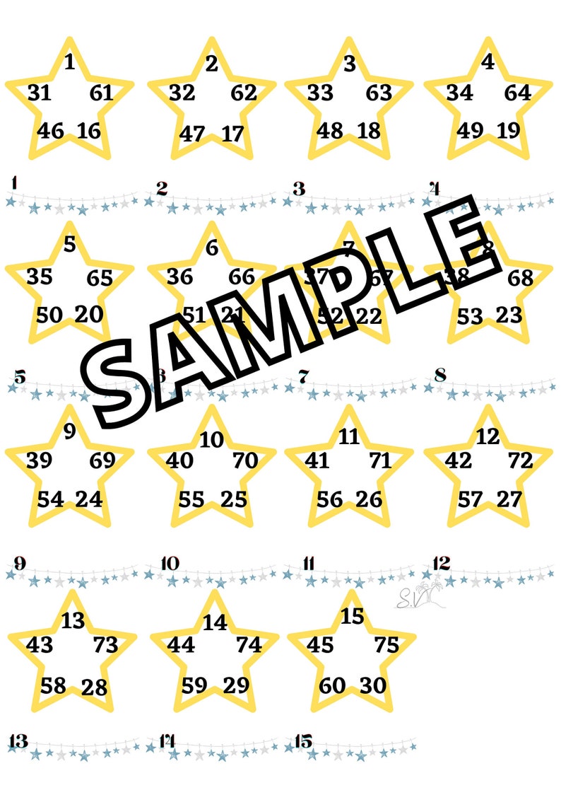 Stars Bingo 1-15 Lines (mixed, Straight, Blank) - Etsy