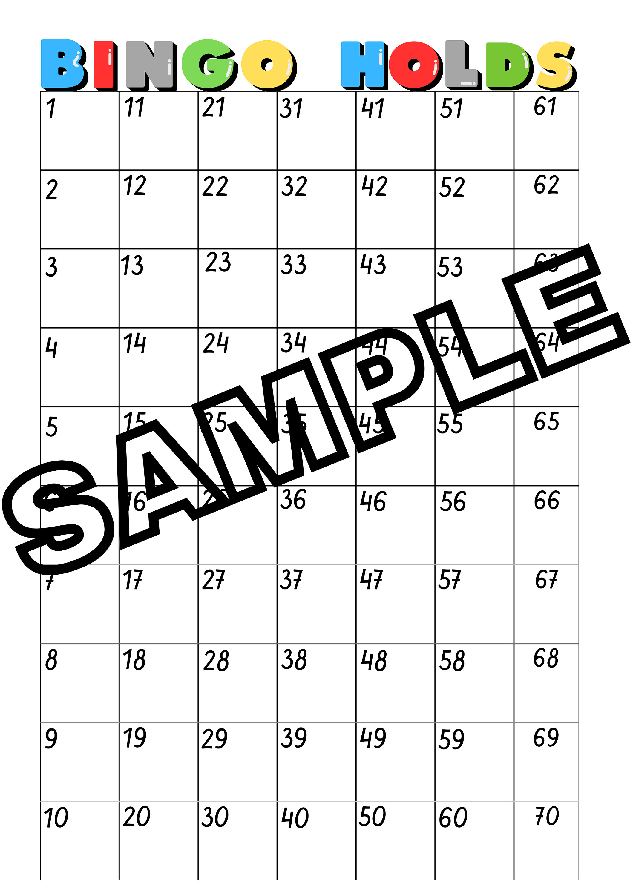 Full Card Bingo Holds, 10 Number (25 Card, Master, Call Sheet) - Etsy