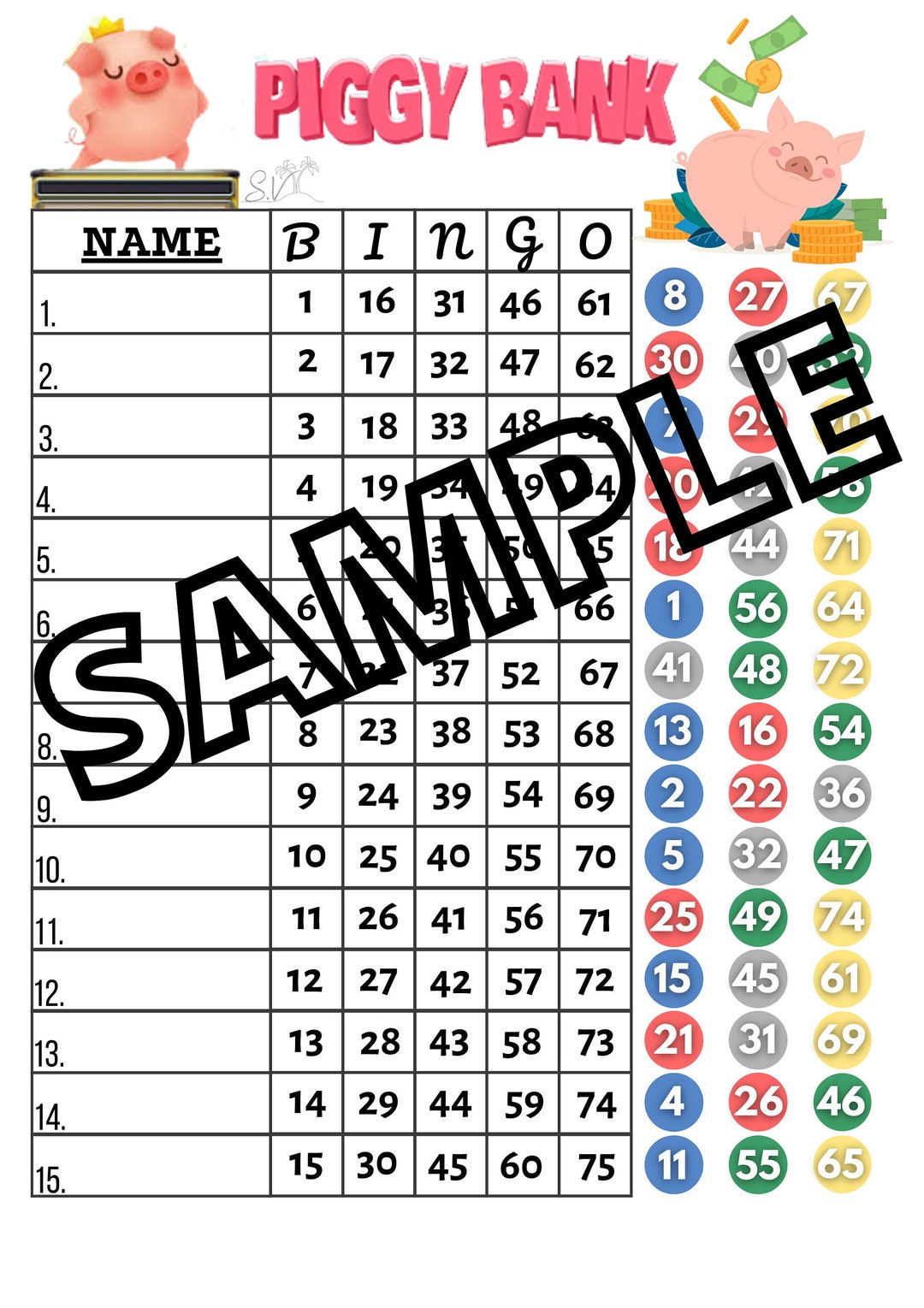 Piggy Bank Bingo/holds (mixed, Straight, Blank) - Etsy