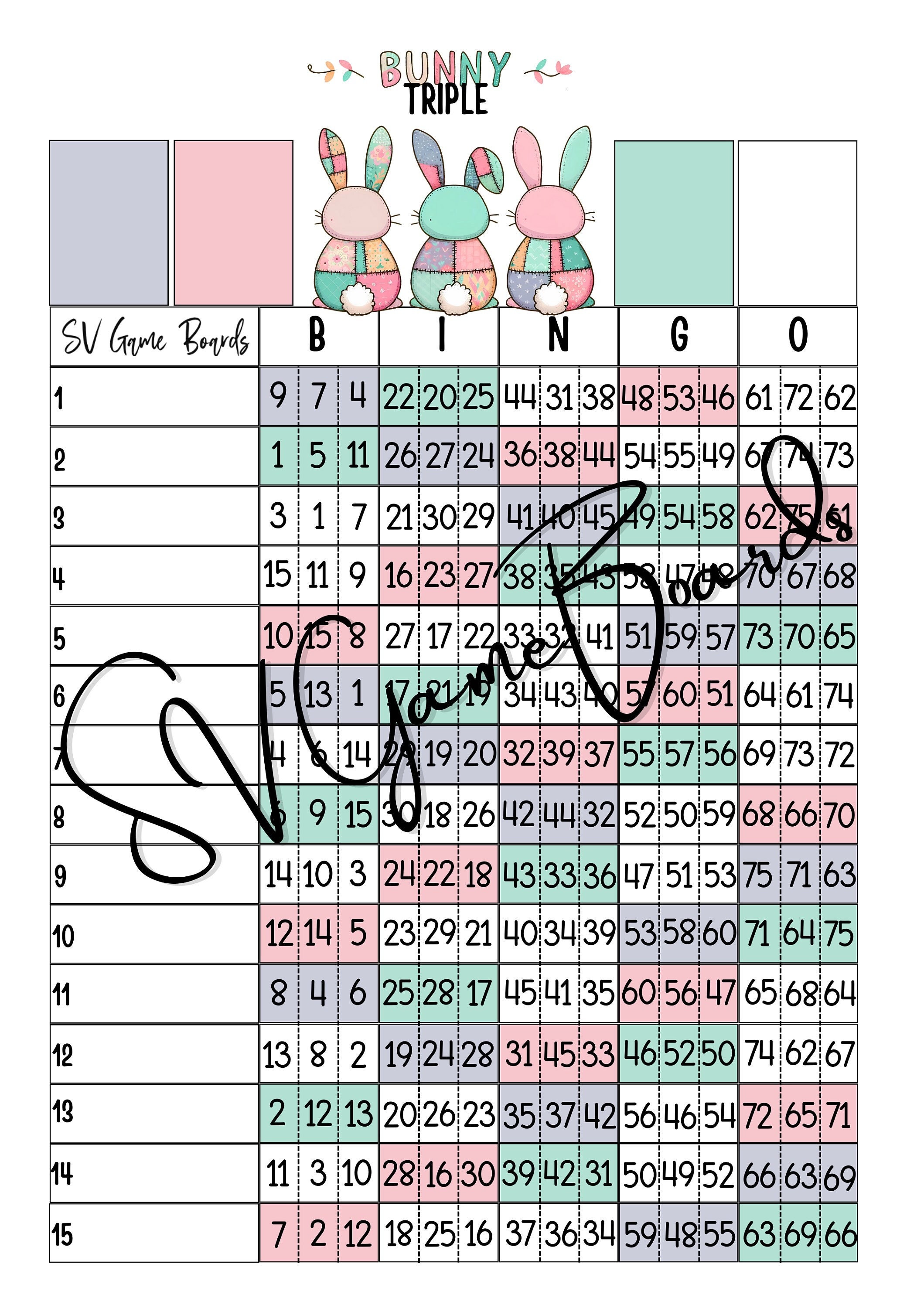Bunny Triple Bingo (mixed, Blank) - Etsy