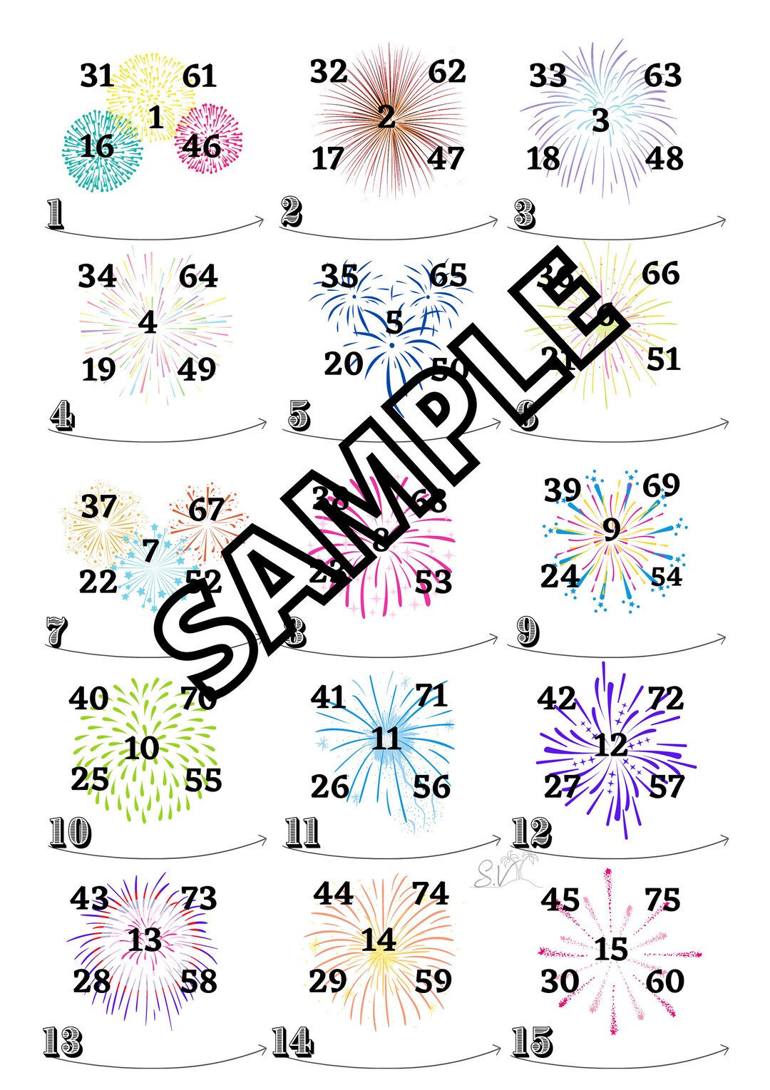 Fireworks Bingo (mixed, Straight, Blank) 1-15 Line (75 Ball) - Etsy