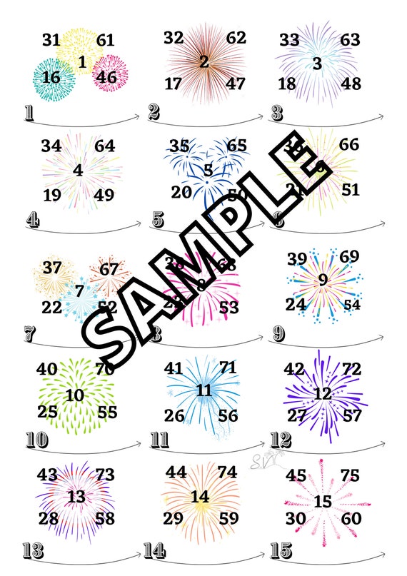 Fireworks Bingo mixed Straight Blank 1-15 Line 75 Ball - Etsy Canada