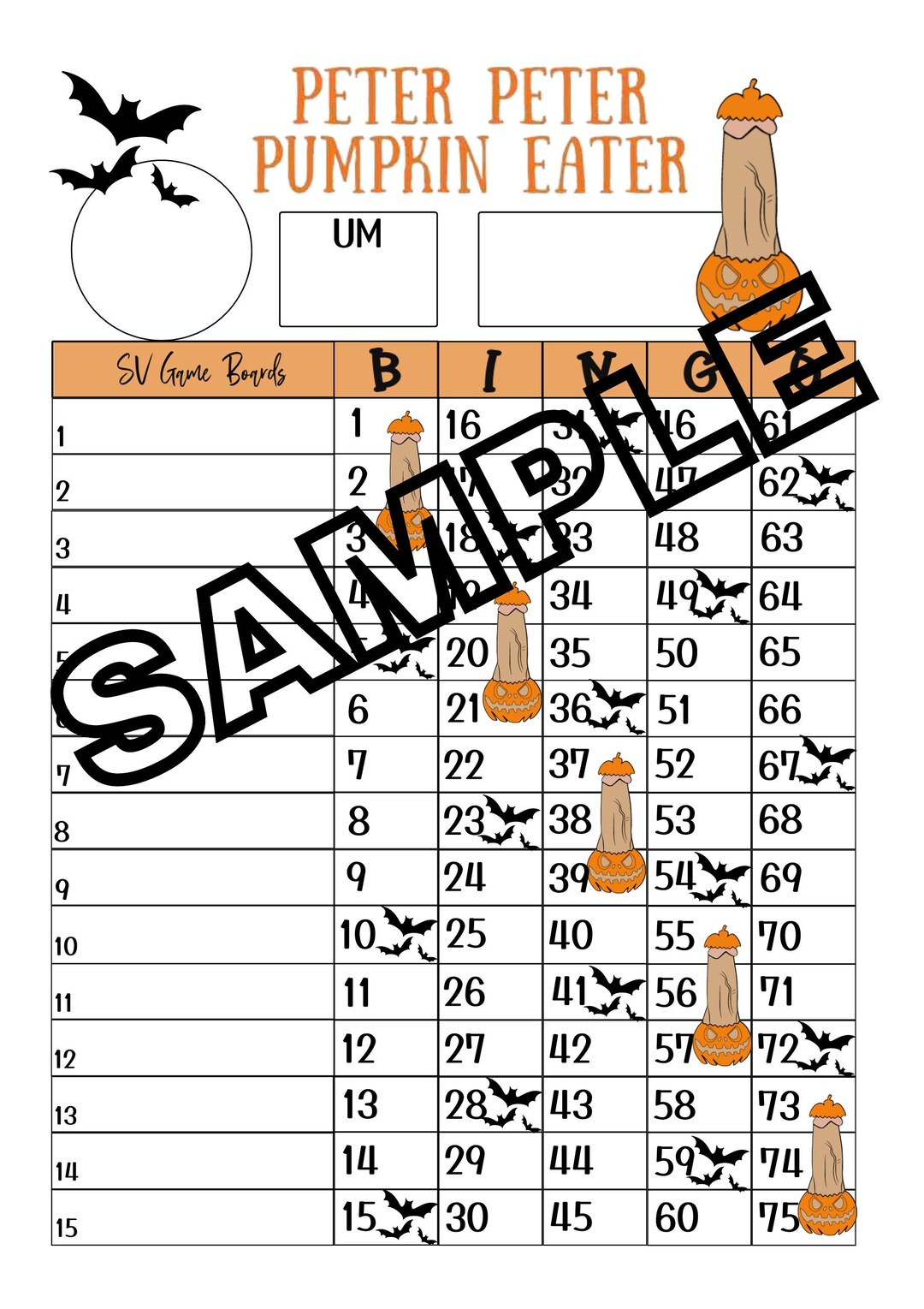 Peter Peter Pumkin Eater Bingo (mixed, Straight, Blank) - Etsy