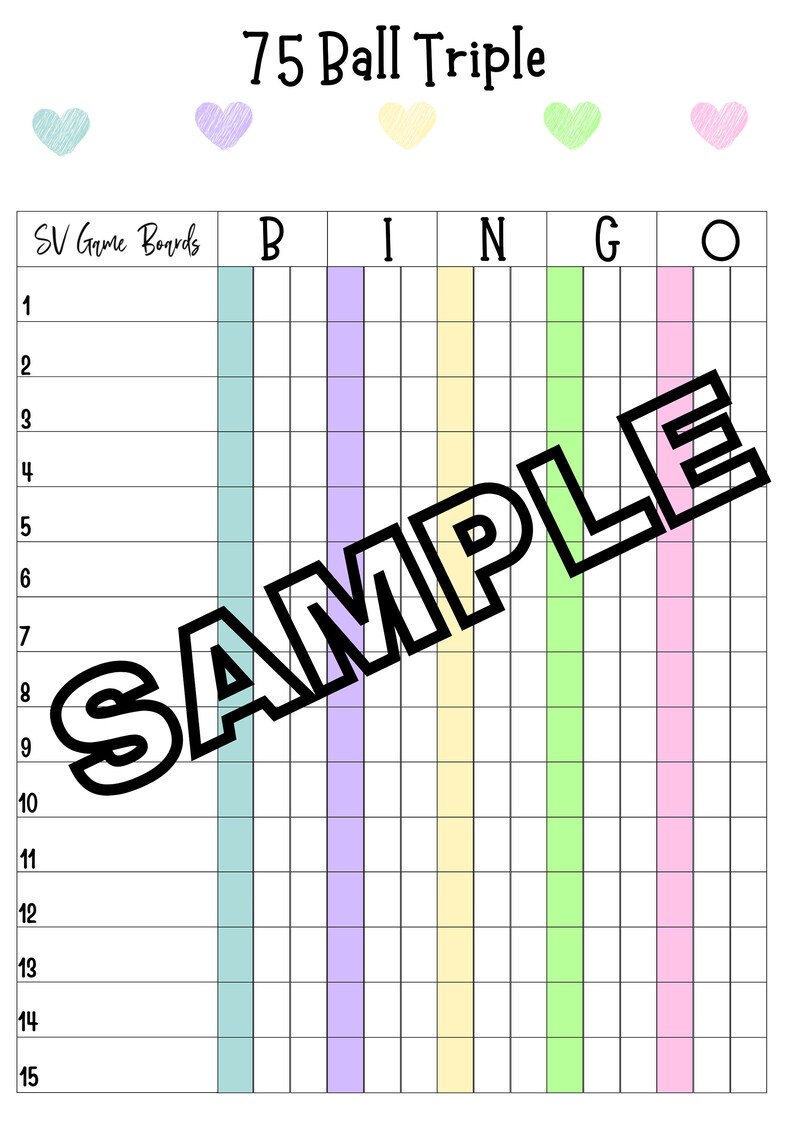 75 Ball Triple Hearts Bingo (mixed, Straight, Blank) - Etsy