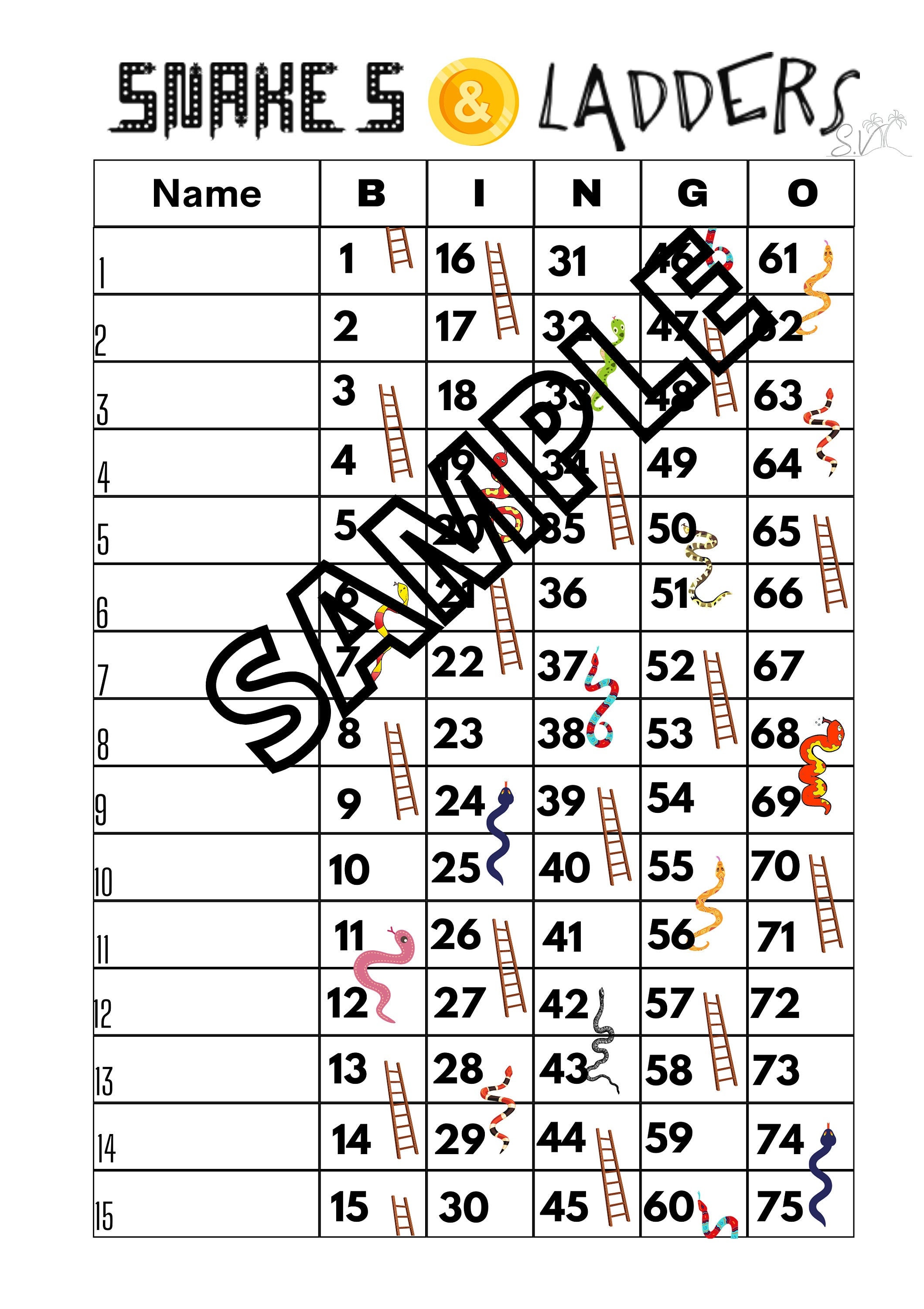 Snakes and Ladders Bingo (mixed, Straight, Blank) - Etsy
