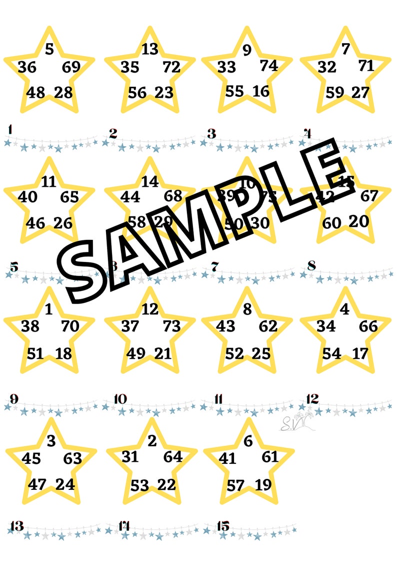 Stars Bingo 1-15 Lines (mixed, Straight, Blank) - Etsy
