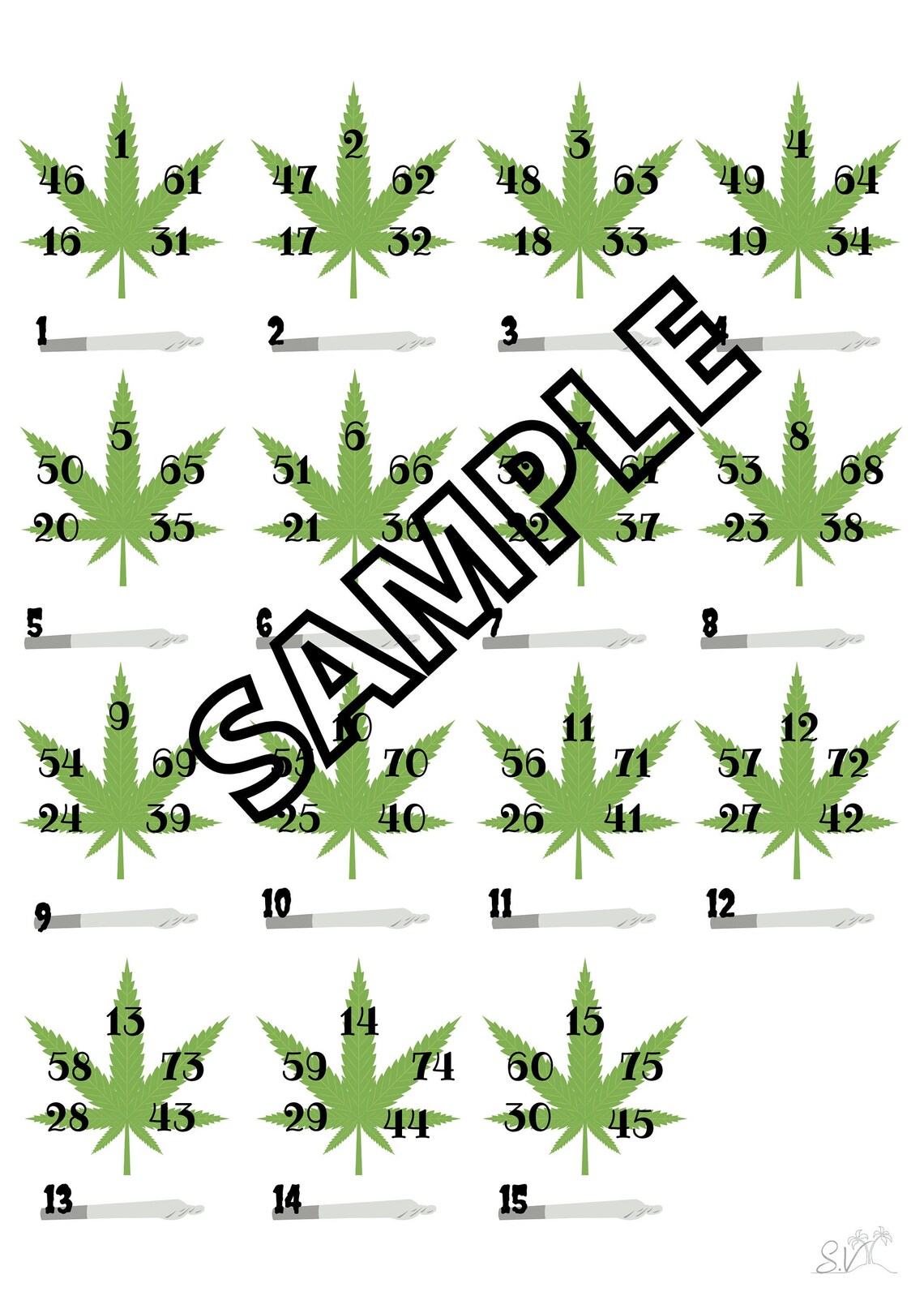 Weed Leaf Bingo mixed, Straight, Blank - Etsy