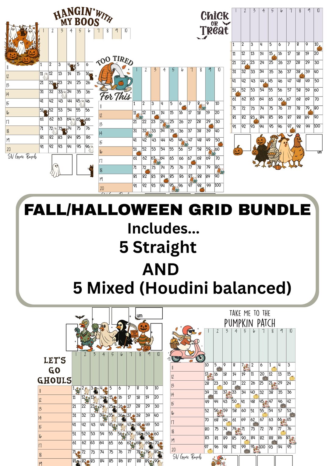 Fall/halloween Retro Bundle Grids 100 Ball (5 Mixed and 5 Straight) - Etsy
