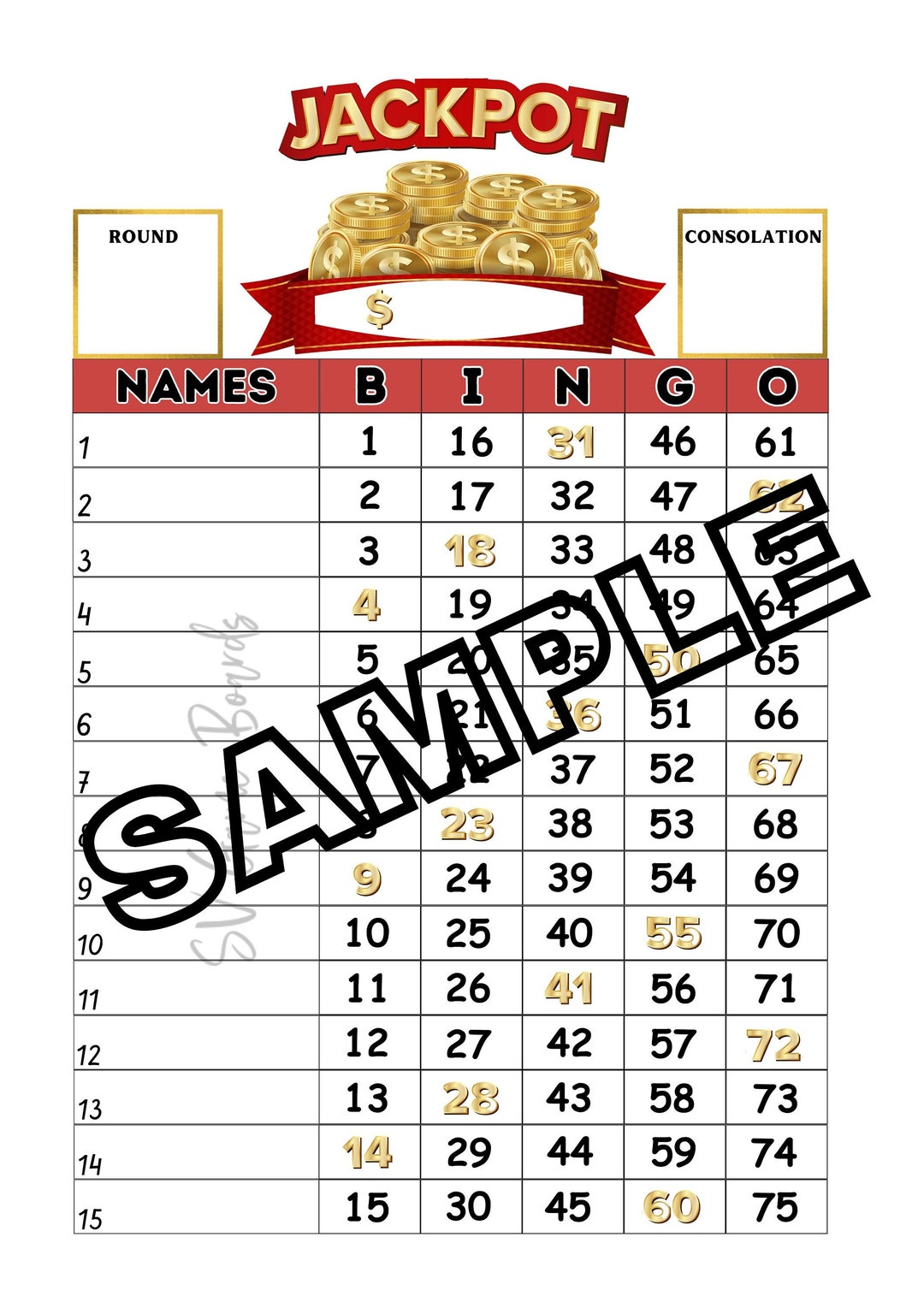 Jackpot Bingo Gold (mixed, Straight, Blank) - Etsy