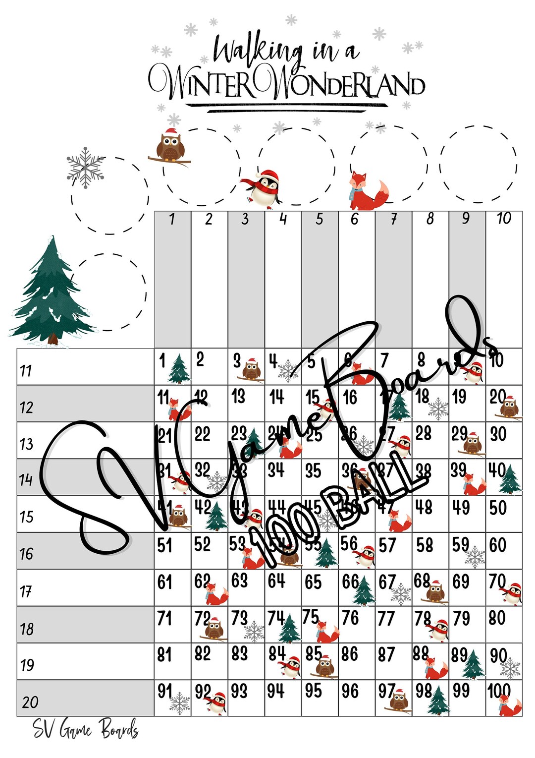 Winter Wonderland Grid 100 Ball Bingo (mixed, Straight, Blank) - Etsy