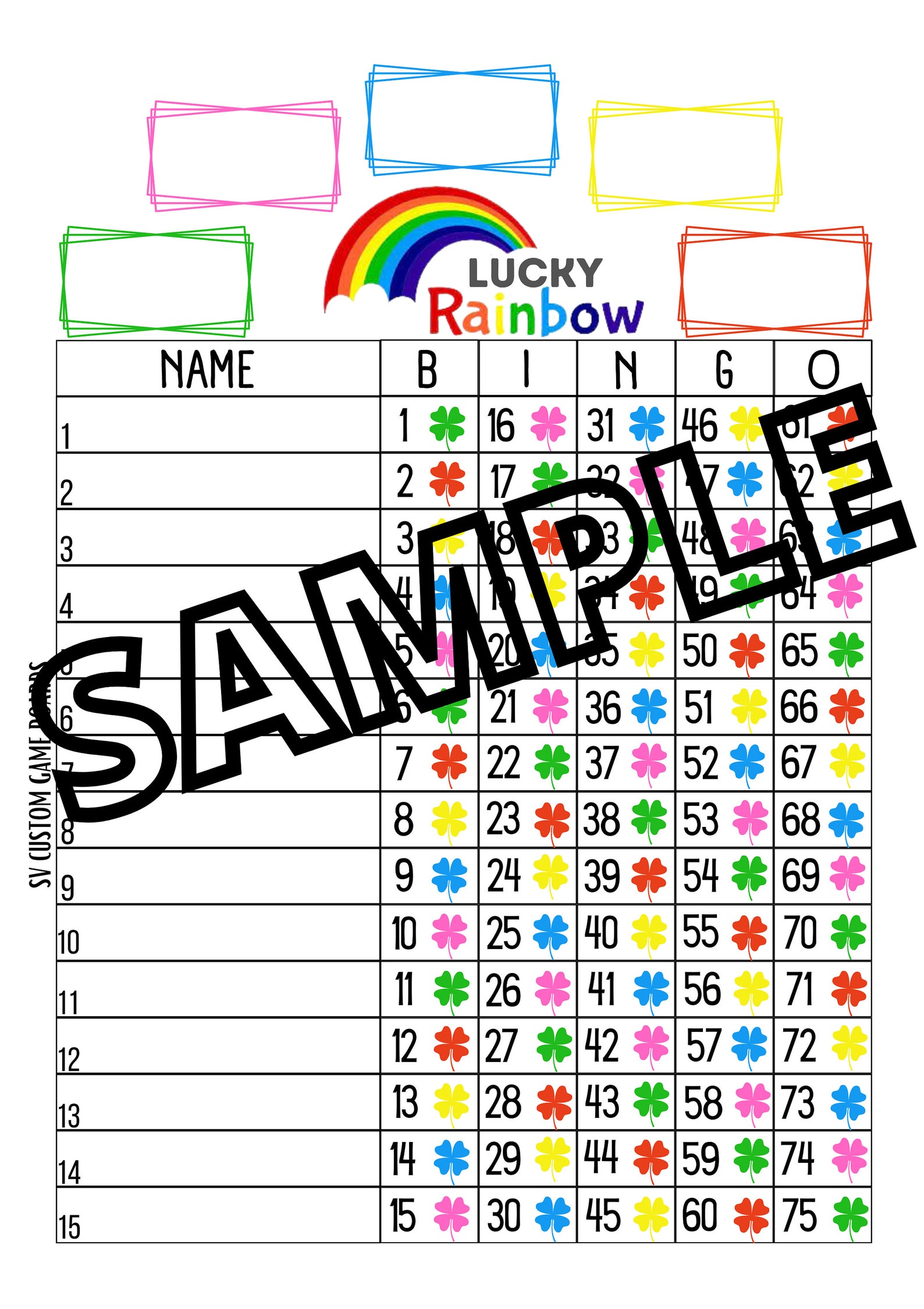 Lucky Rainbow Clover Bingo 75 Ball (mixed, Straight, Blank) - Etsy