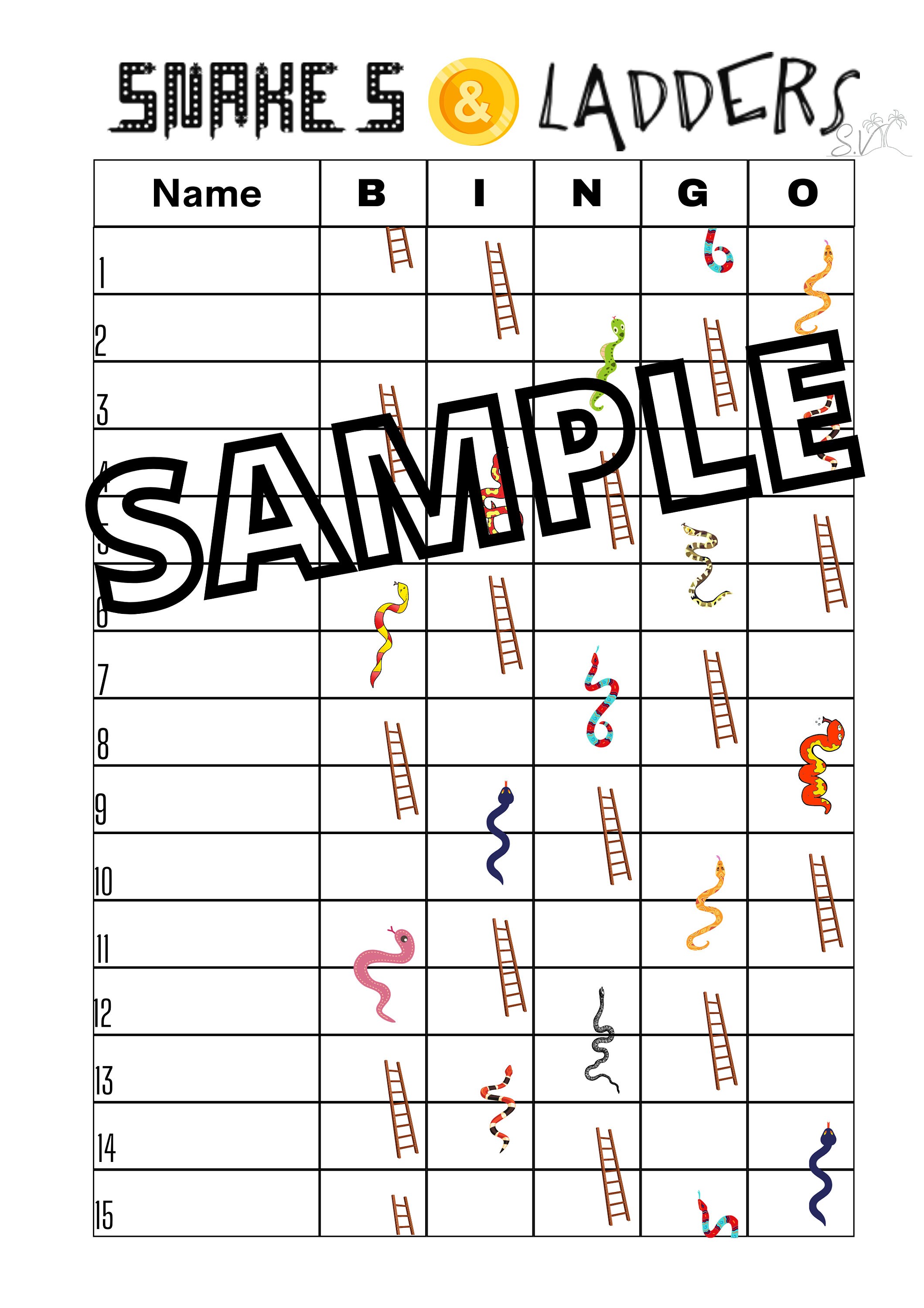 Snakes and Ladders Bingo (mixed, Straight, Blank) - Etsy