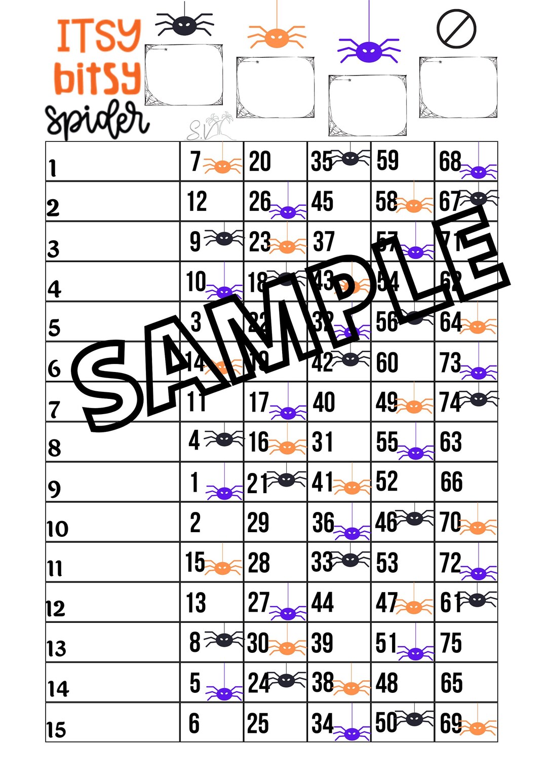 Itsy Bitsy Spider Bingo mixed, Straight, Blank - Etsy