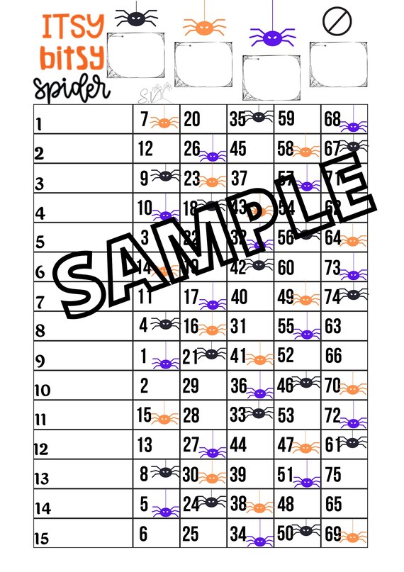 Itsy Bitsy Spider Bingo mixed Straight Blank - Etsy