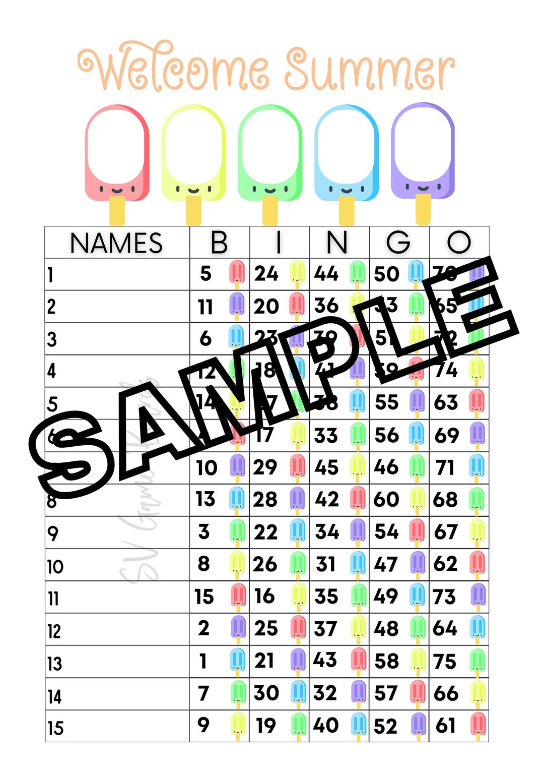 Welcome Summer Popsicle Bingo (mixed, Straight, Blank) - Etsy