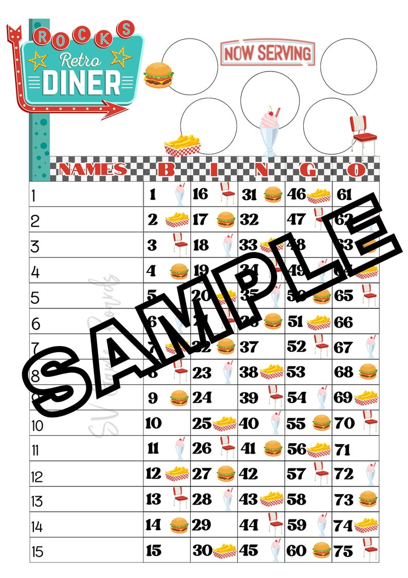 Retro Diner Bingo (mixed, Straight, Blank) - Etsy