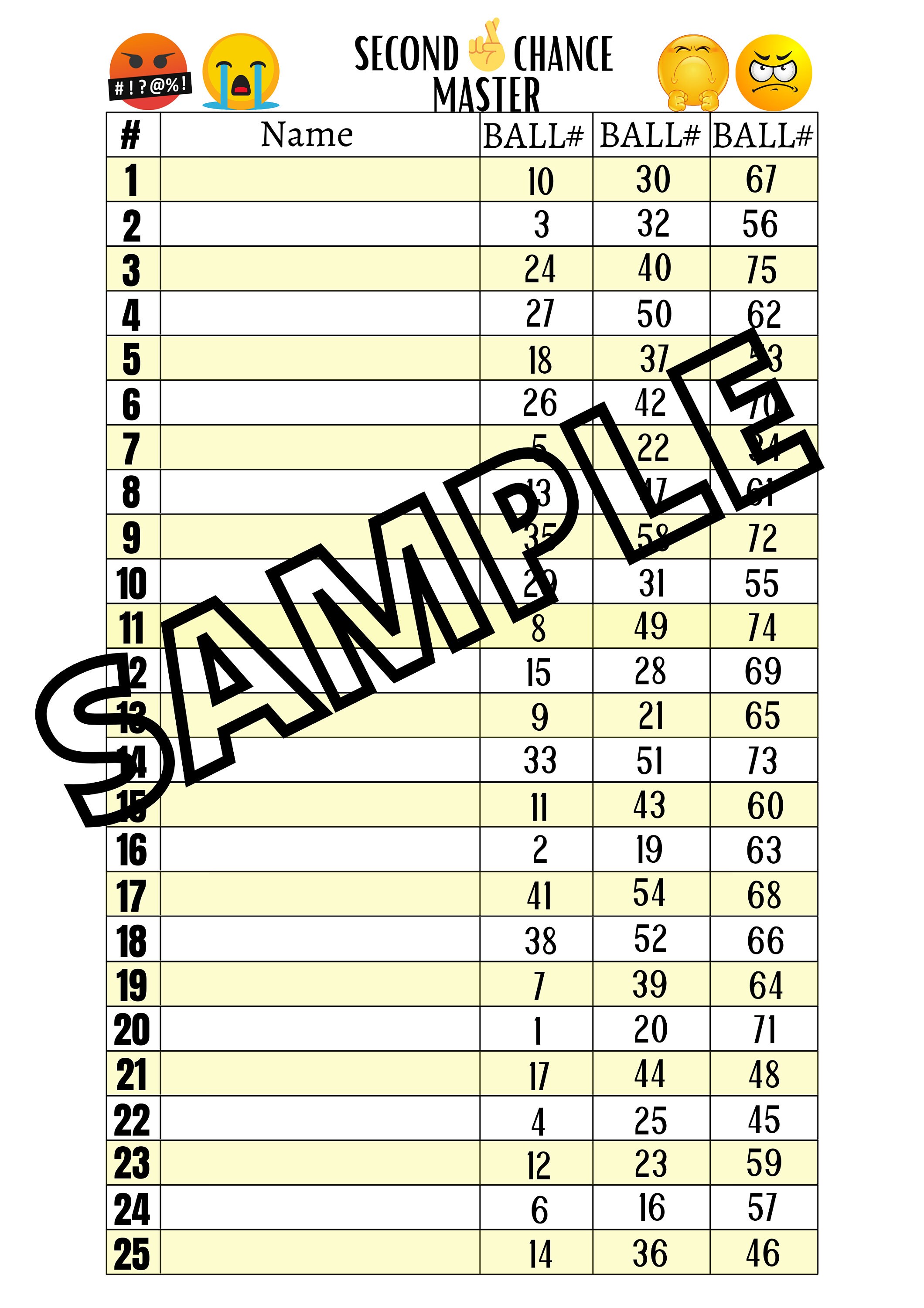 Second Chance Holds 25 Cards, Master, Call Sheet - Etsy