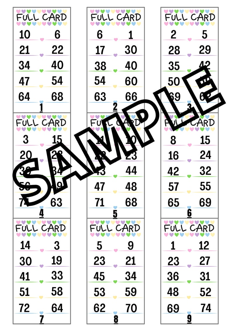 Full Card Heart Holds 10 Number (25 Card, Master, Call Sheet) - Etsy