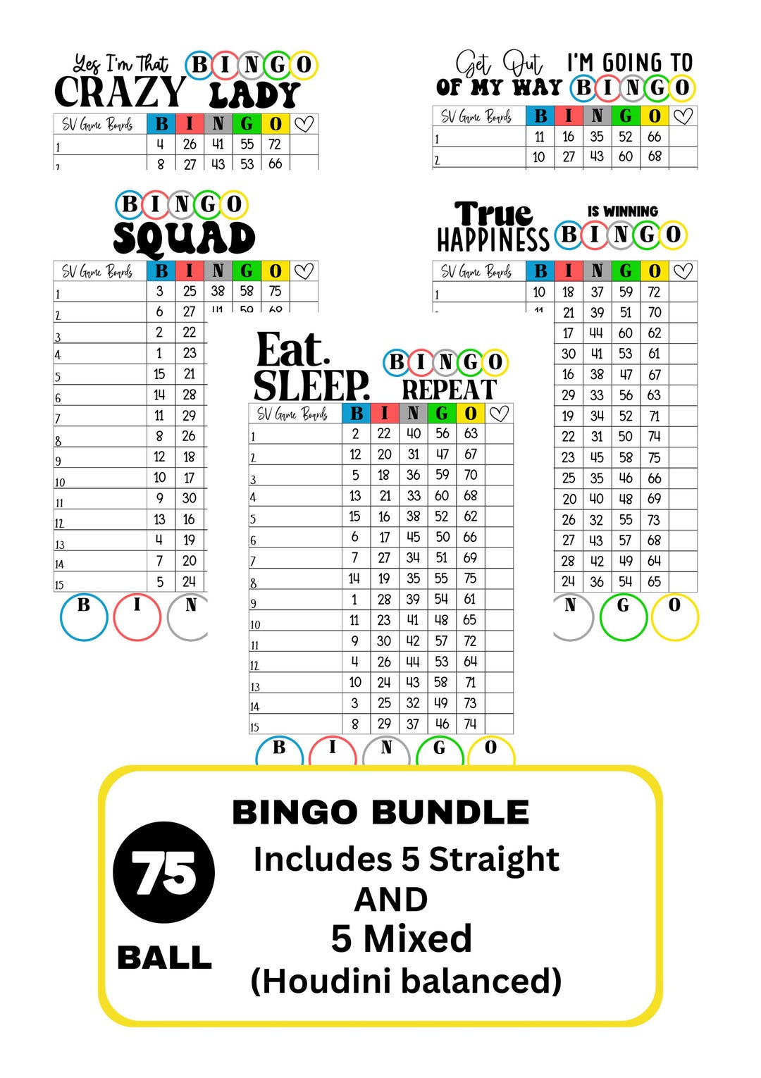 Bingo Phrases Bundle 75 Ball (5 Straight and 5 Mixed) - Etsy