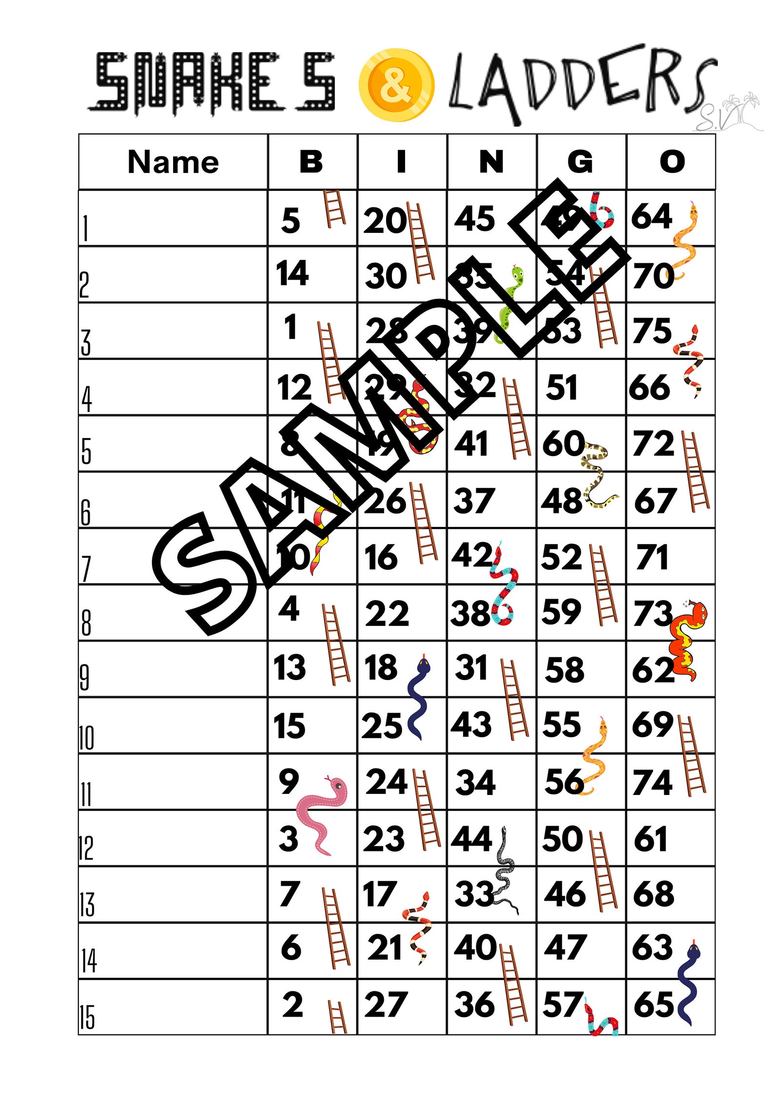 Snakes and Ladders Bingo (mixed, Straight, Blank) - Etsy