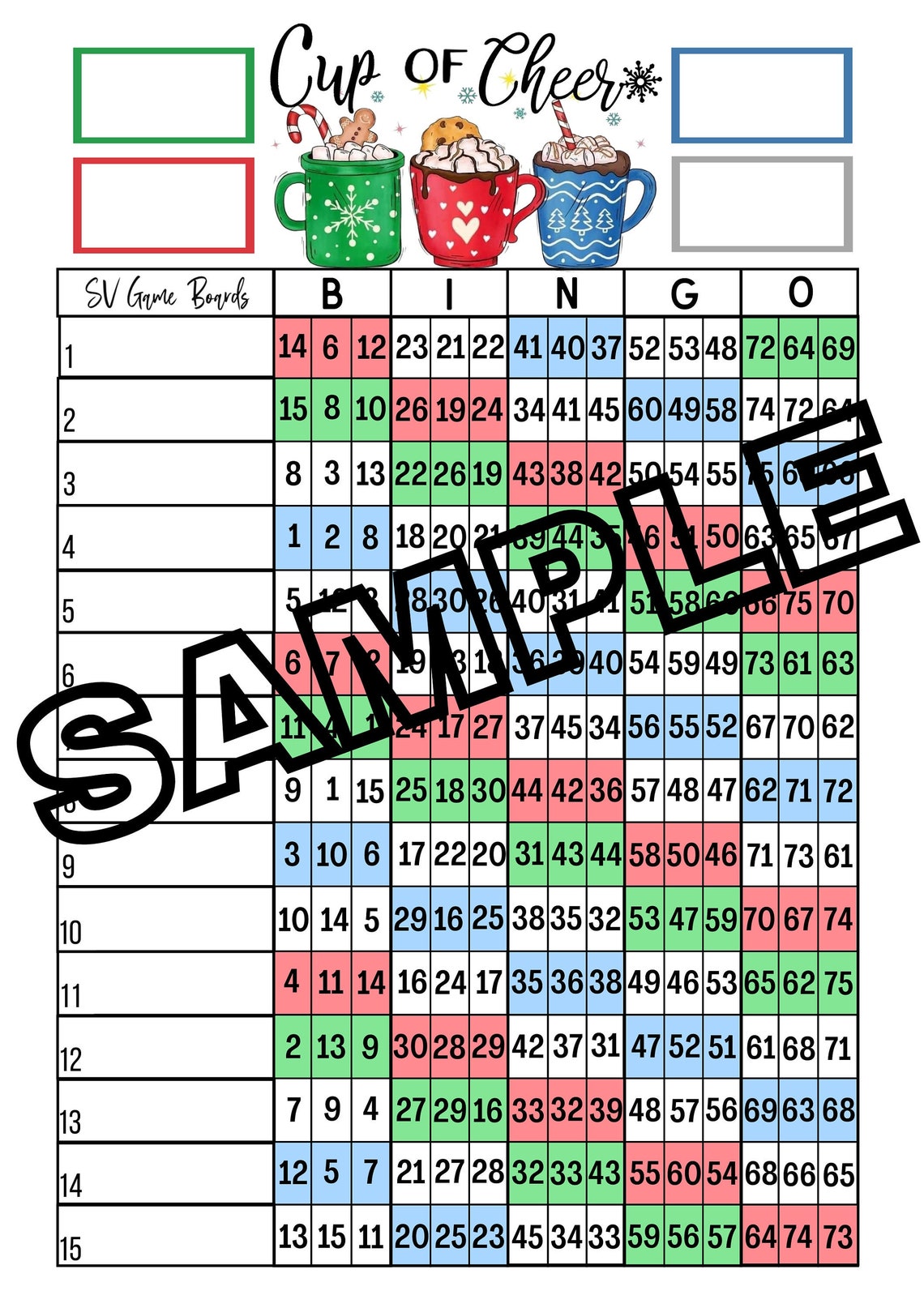 Cup of Cheer Triple Bingo Christmas mixed, Blank - Etsy
