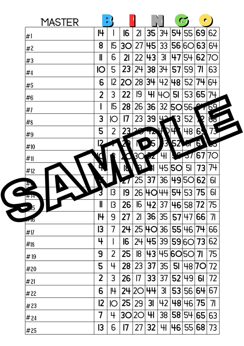 Full Card Bingo Holds, 10 Number (25 Card, Master, Call Sheet) - Etsy