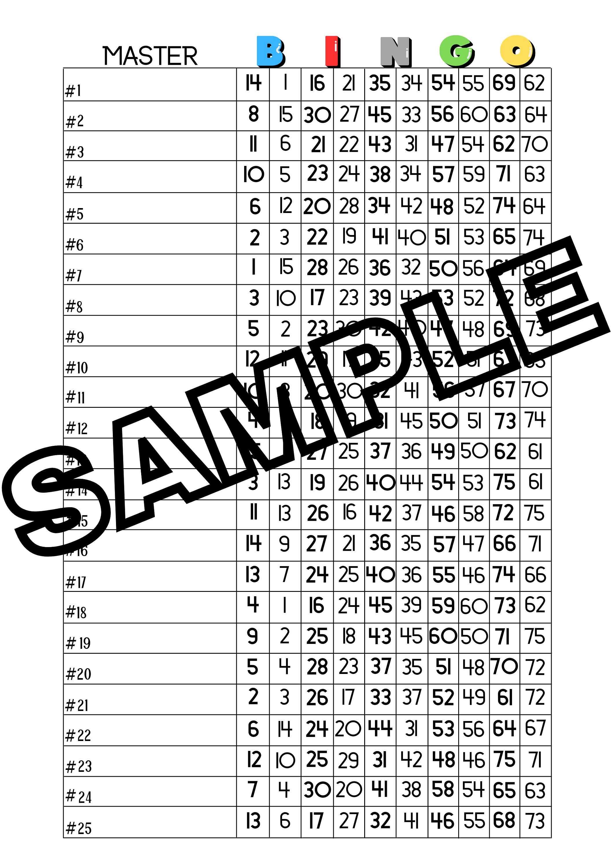 Full Card Bingo Holds, 10 Number (25 Card, Master, Call Sheet) - Etsy