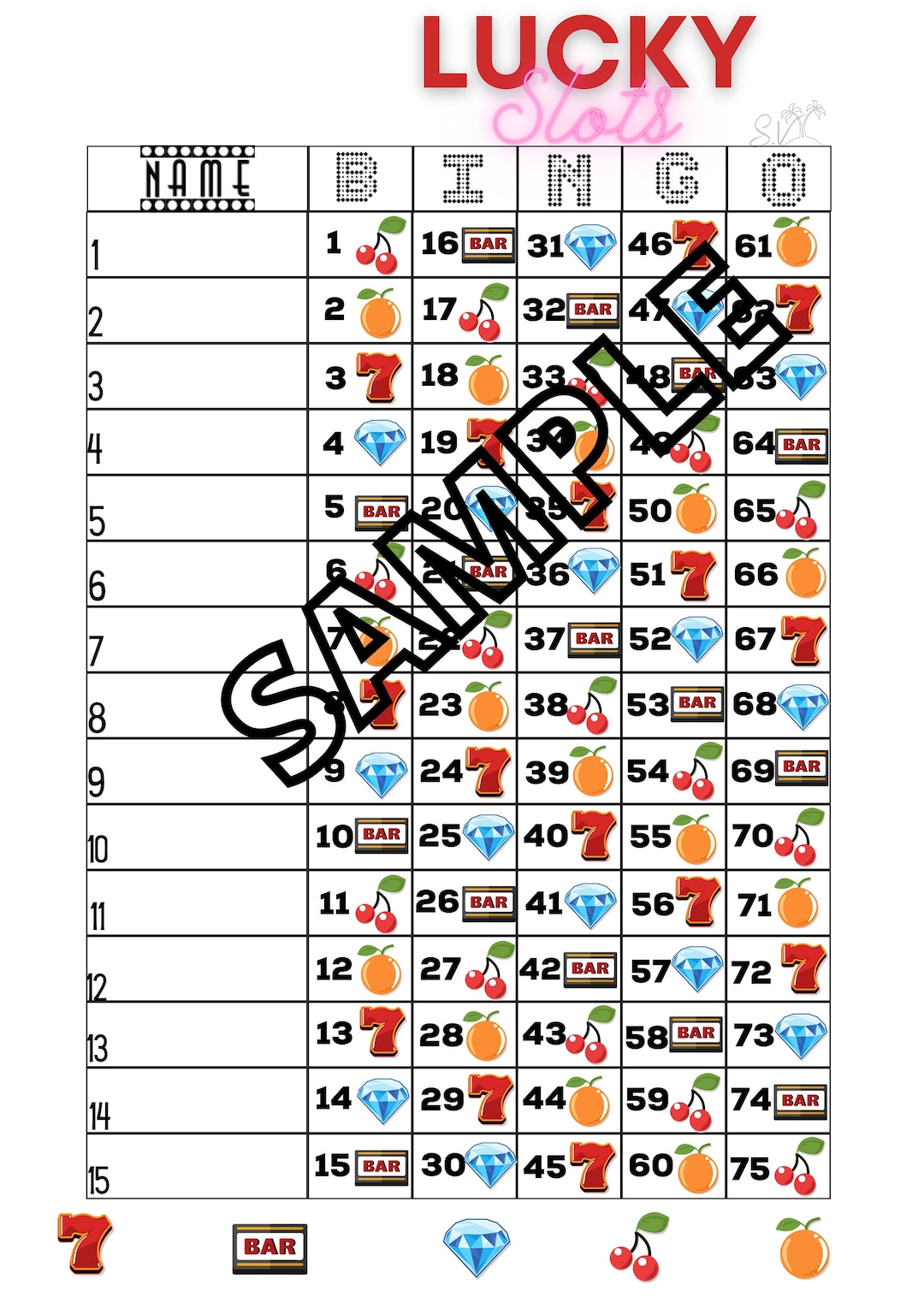 Lucky Slots Bingo (gemischt, straight, blank) - Etsy.de