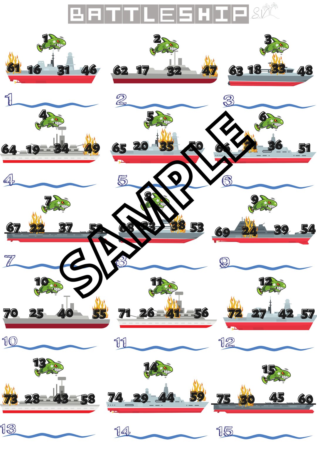 Battleship Bingo mixed, Straight, Blank - Etsy