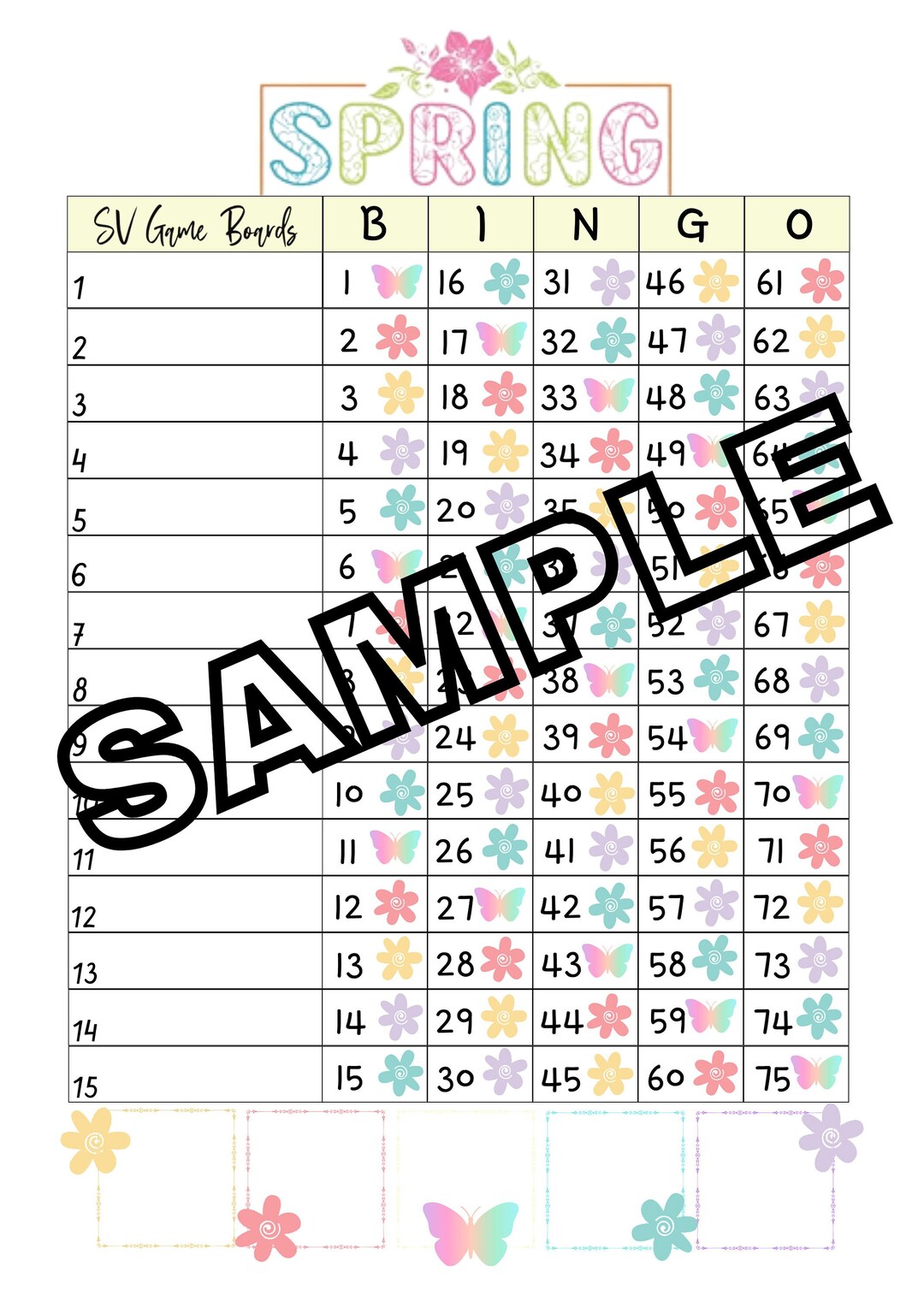 Spring Flowers Bingo (mixed, Straight, Blank) - Etsy