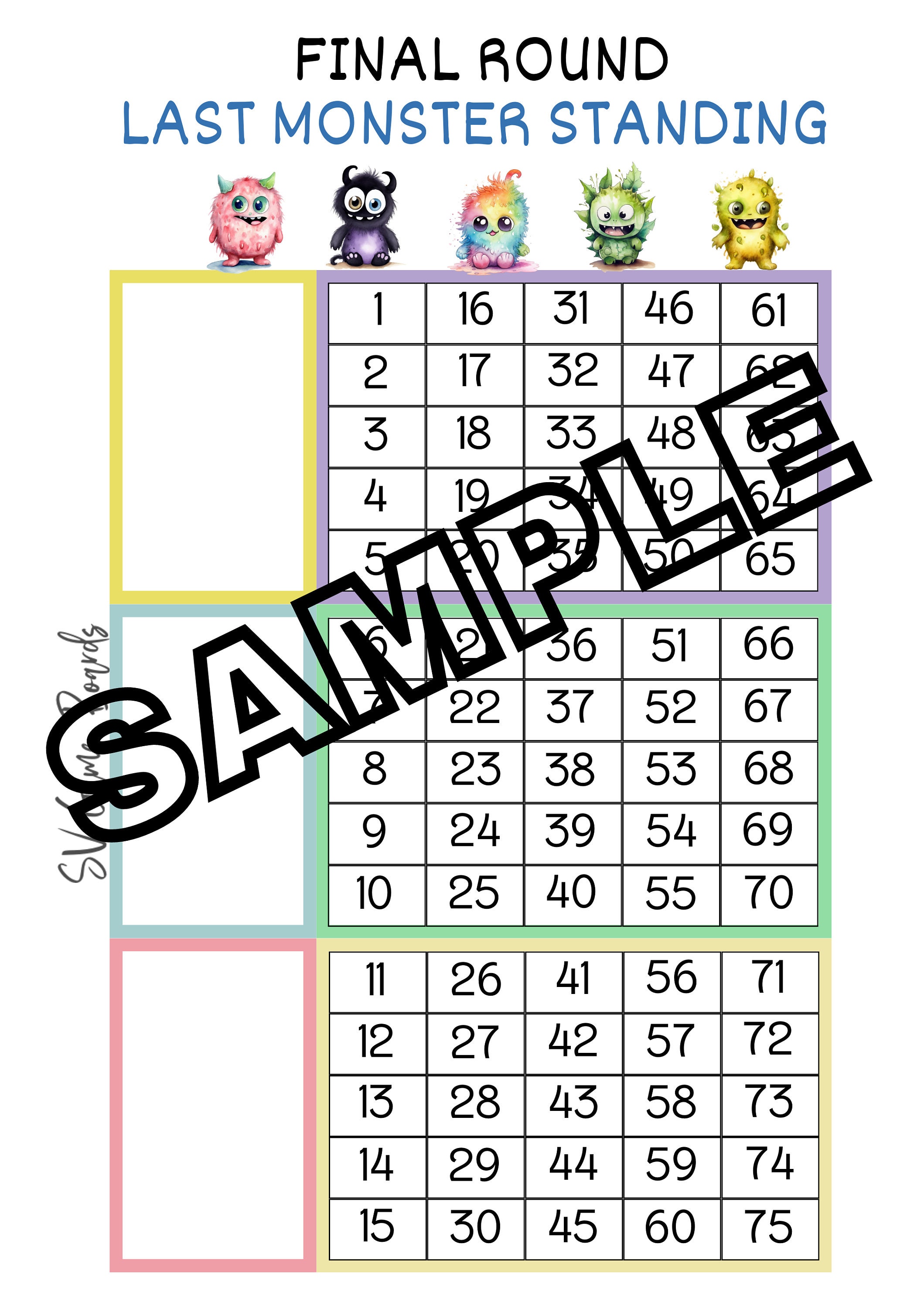 Last Monster Standing 3 Game 75 Ball Elimination (straight) - Etsy