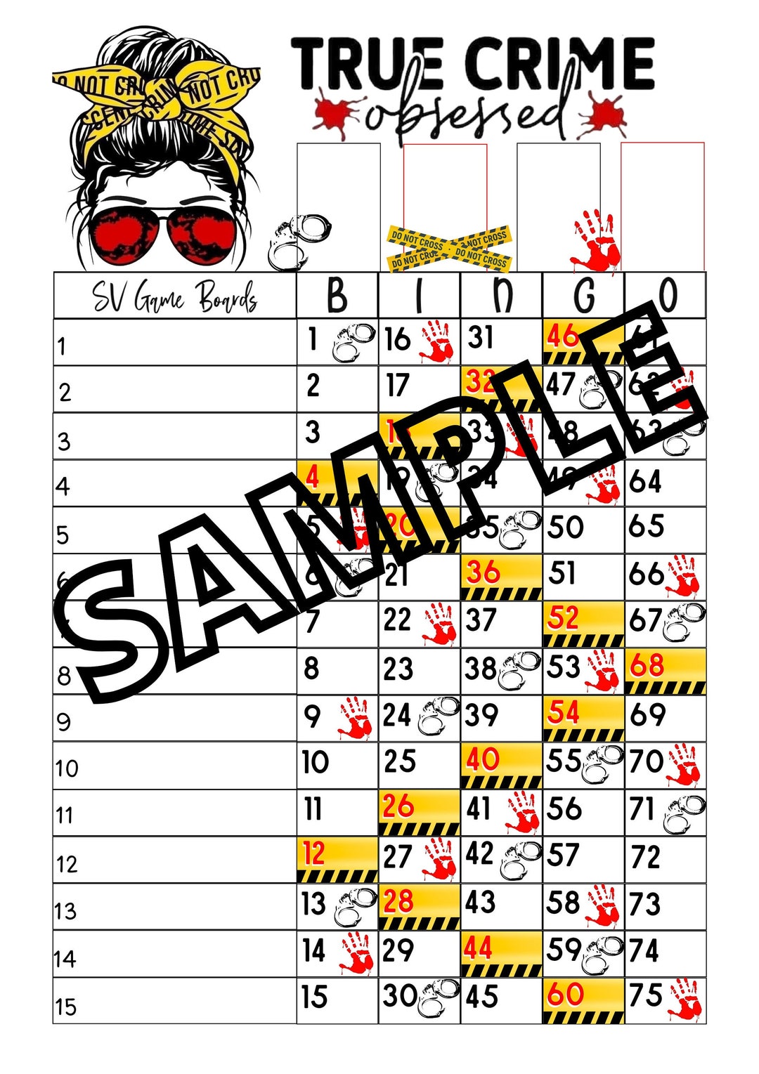 True Crime Bingo mixed, Straight, Blank - Etsy