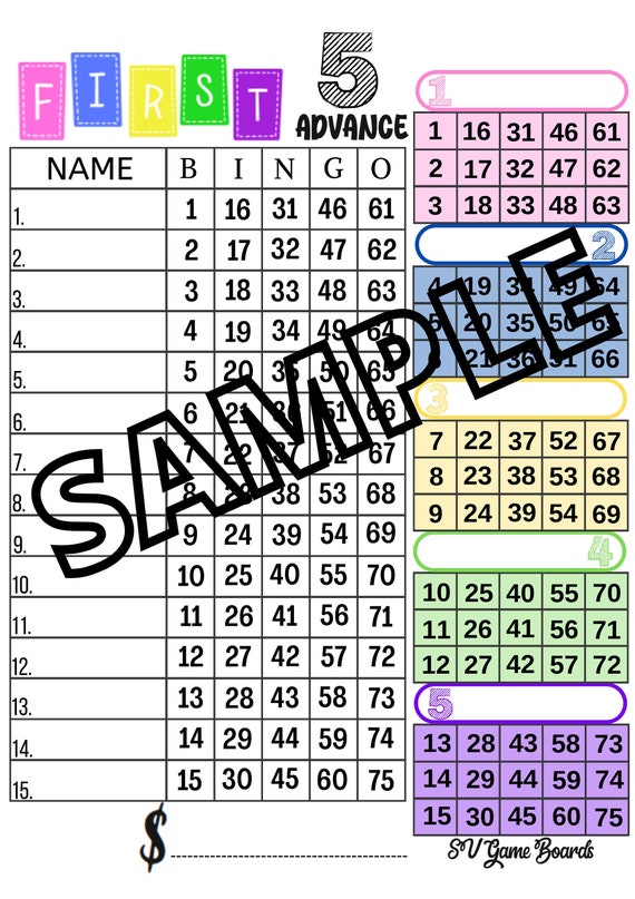 First 5 Advance Bingo Blocks mixed Straight Blank - Etsy