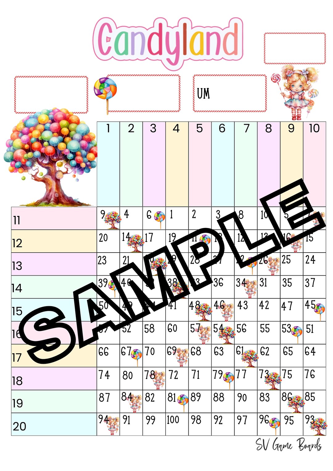 Candyland Grid Bingo 100 Ball (mixed, Straight, Blank) - Etsy