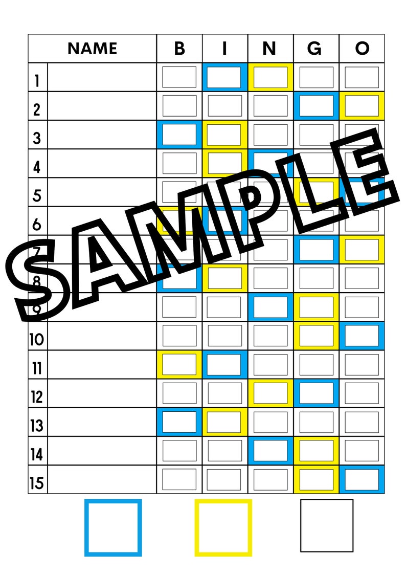 Blue Yellow Bingo 1-15 Line (mixed, Straight, Blank) - Etsy