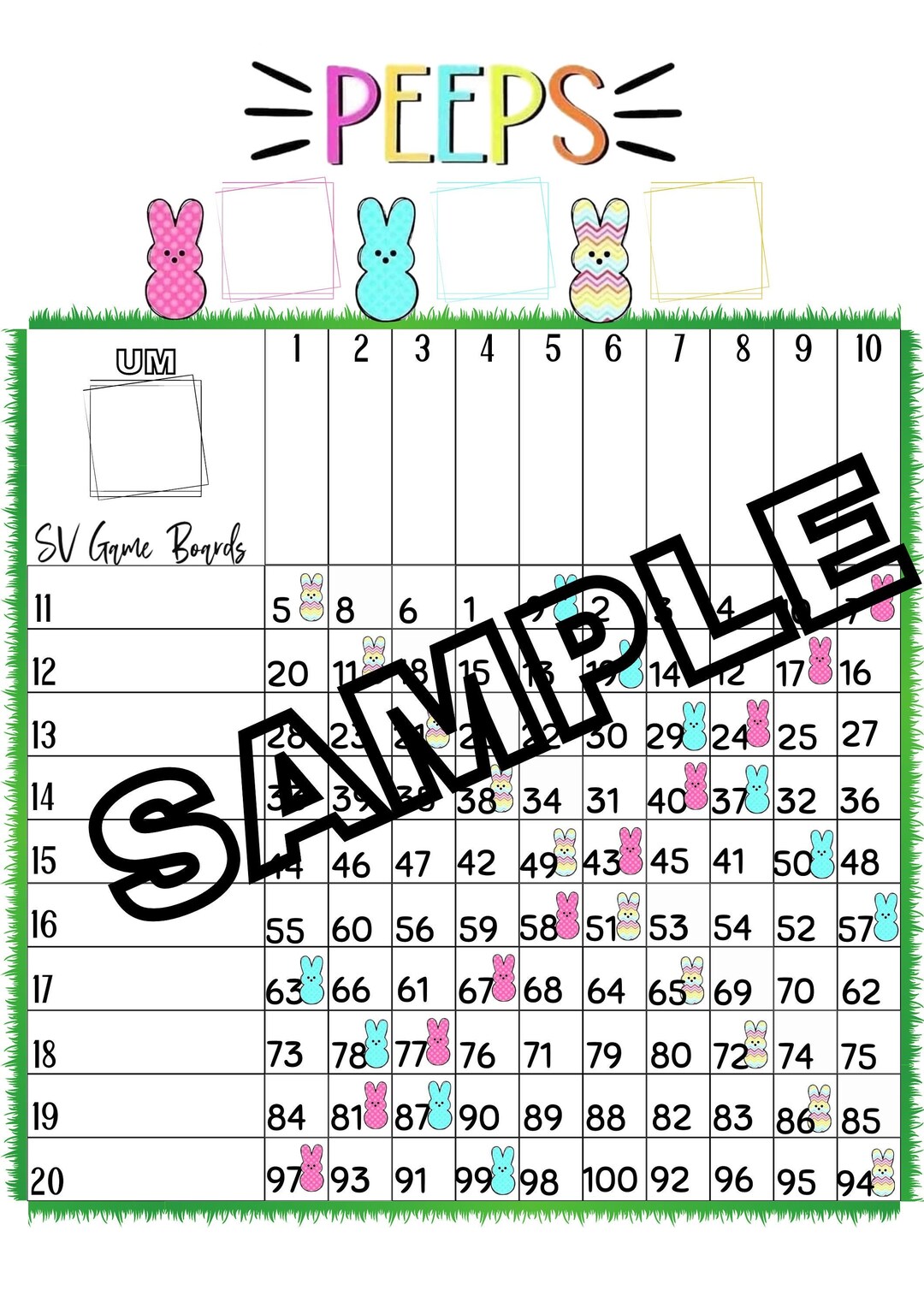 Peeps 100 Ball Grid Bingo (mixed, Straight, Blank) - Etsy
