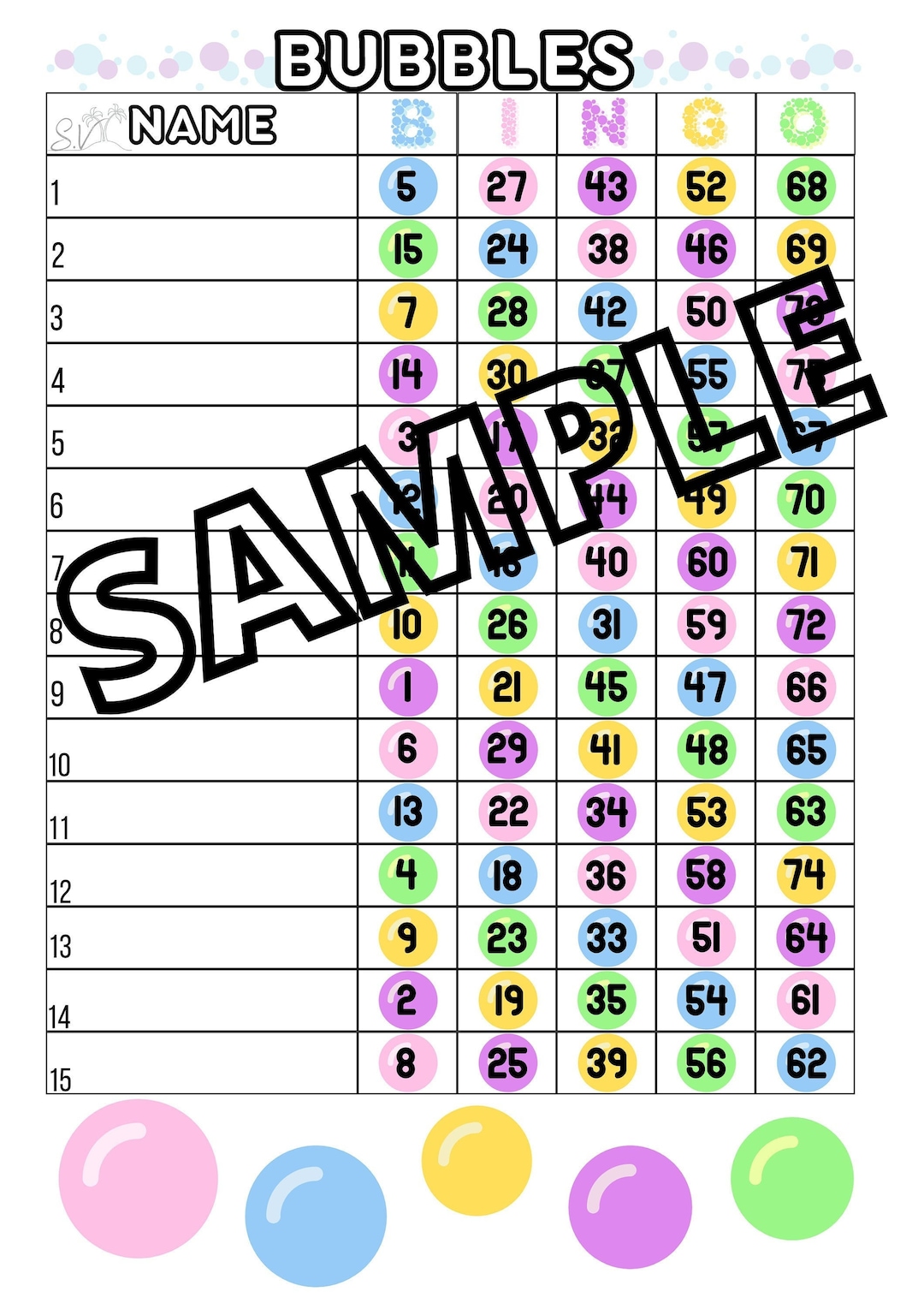 Bubbles Rainbow Bingo (mixed,straight,blank) 1-15 Line - Etsy