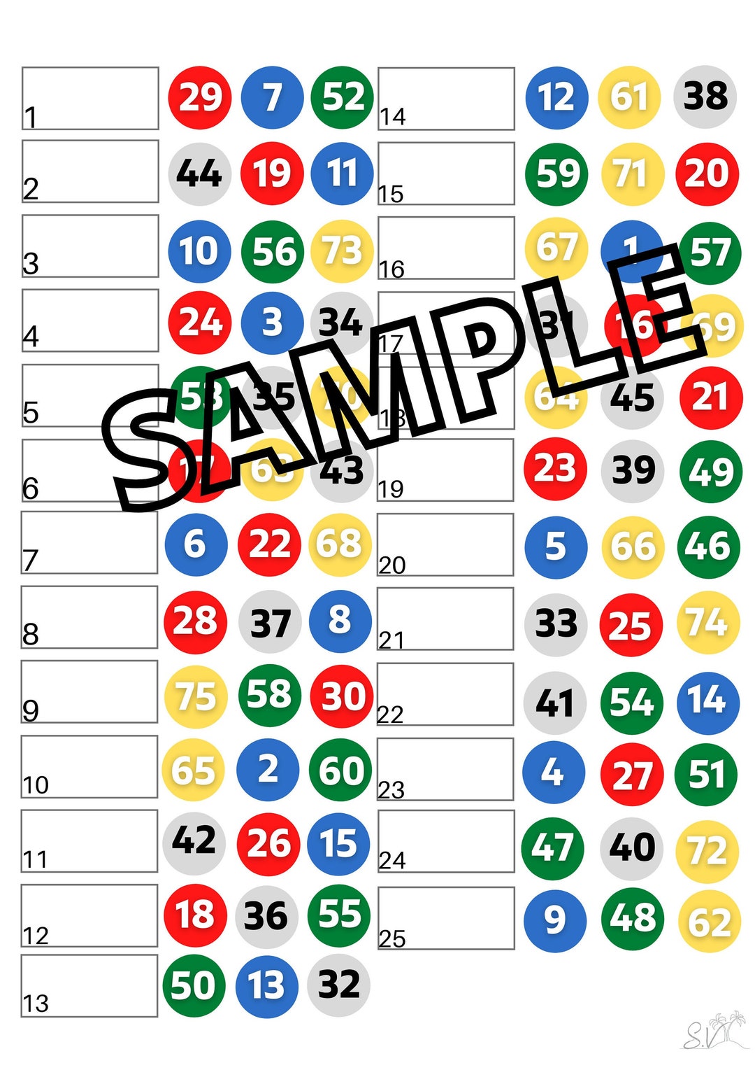 3 Ball Game 25 Lines (2 Mixed Copies, 1 Blank) - Etsy
