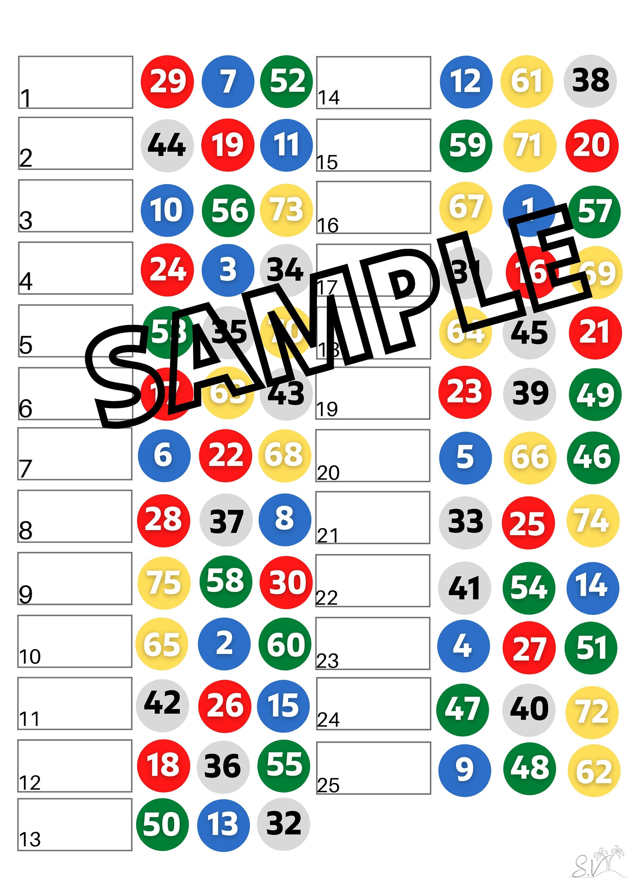 3 Ball Game 25 Lines (2 Mixed Copies, 1 Blank) - Etsy