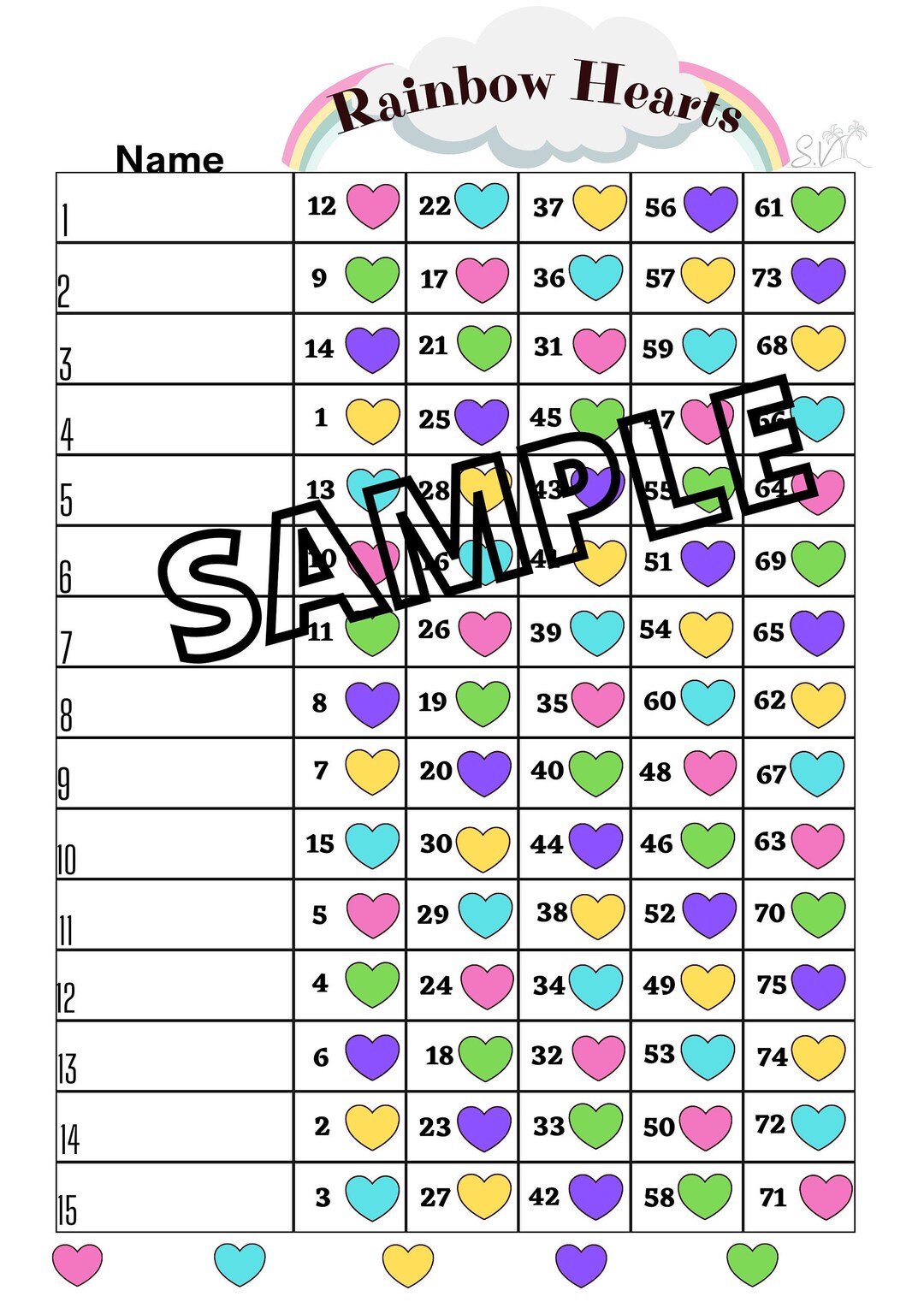 Rainbow Hearts Bingo (mixed, Straight, Blank) - Etsy