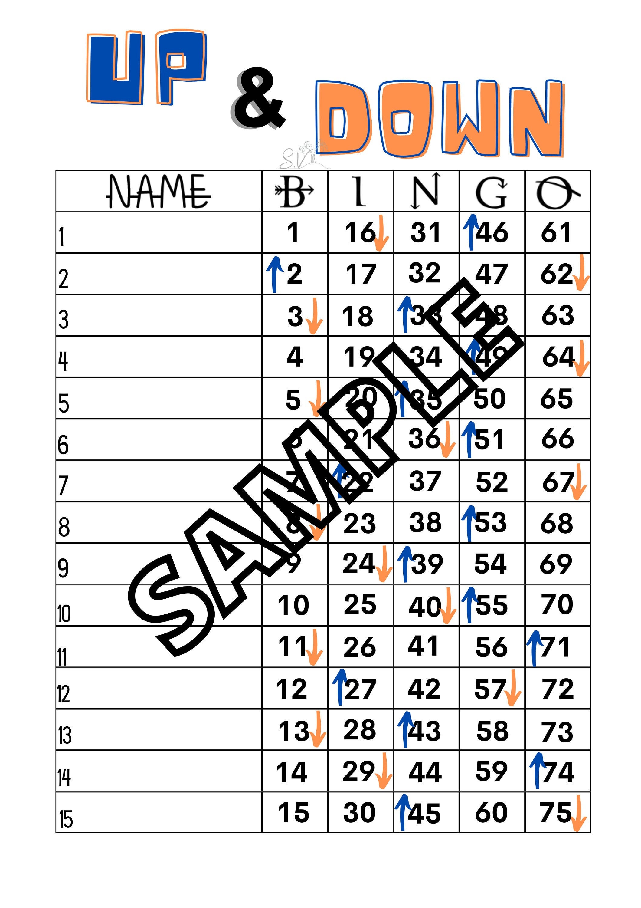 Up & Down Bingo (mixed, Straight, Blank) - Etsy Canada