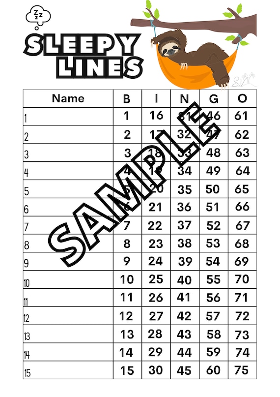 Sleepy lines bingo mixed straight blank | Etsy