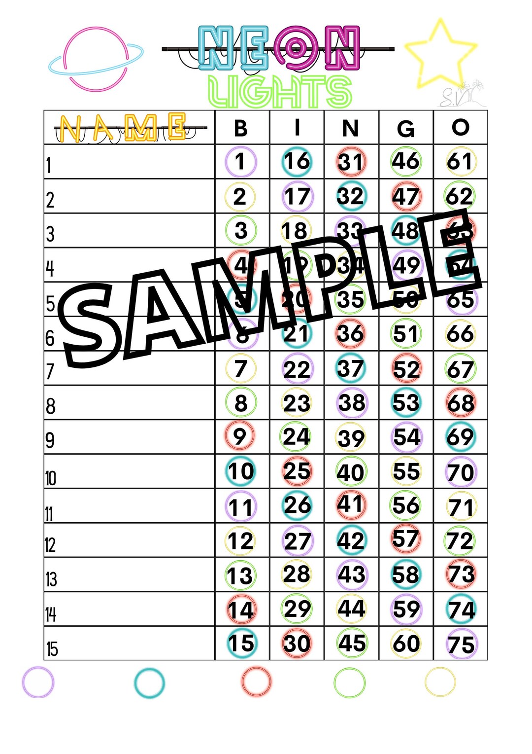 Neon Lights Bingo (mixed, Straight, Blank) - Etsy