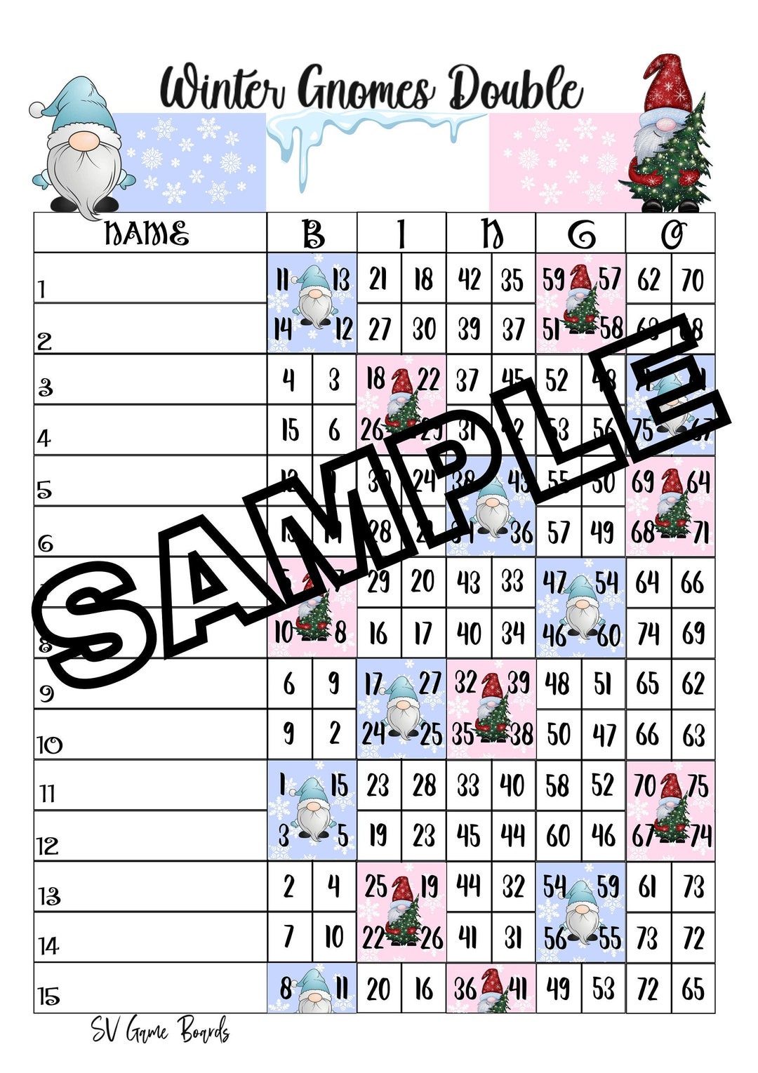 Winter Gnome Double Bingo mixed, Blank - Etsy
