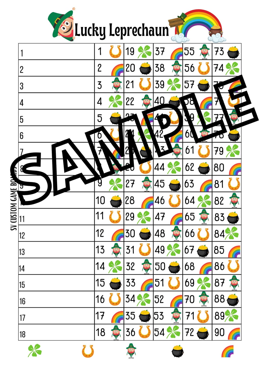 Lucky Leprechaun 90 Ball 18 Line Bingo (mixed,straight, Blank) - Etsy