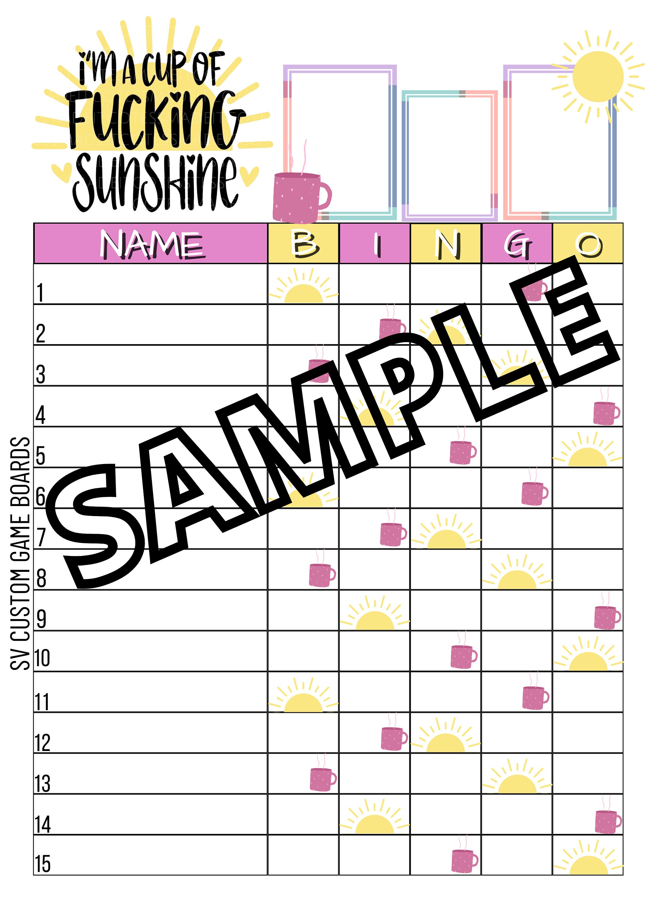 Cup of Sunshine Bingo (mixed, Straight, Blank) - Etsy