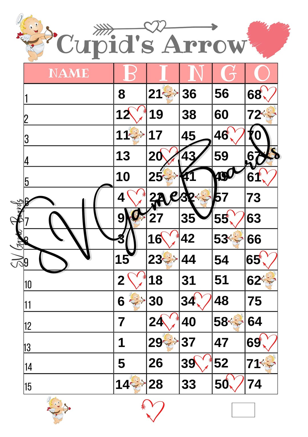 Cupids Arrow Bingo 1-15 Lines (mixed, Straight, Blank) - Etsy