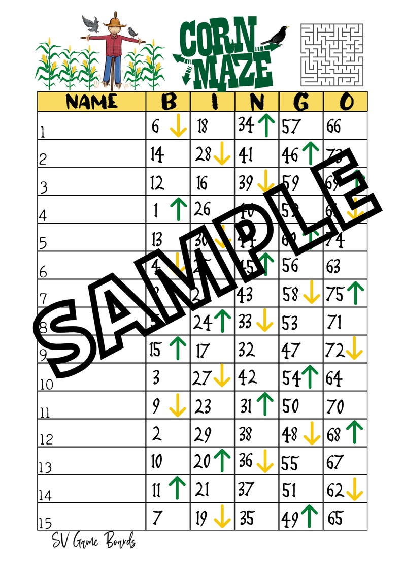 Corn Maze Arrows Bingo mixed, Straight, Blank - Etsy