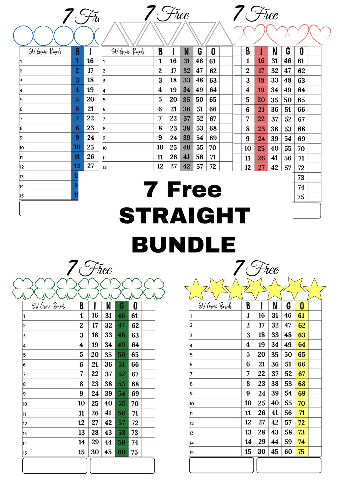 7 Free Bingo Bundle (5 Straight Copies) - Etsy